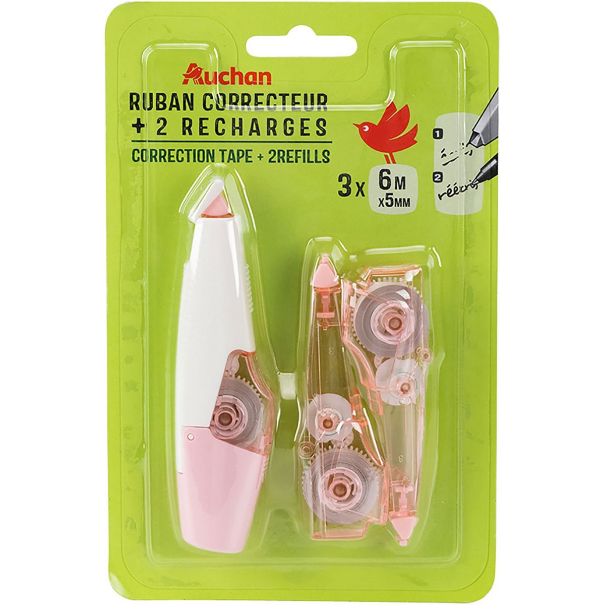 AUCHAN Souris correctrice rose + 2 recharges pas cher - Auchan.fr
