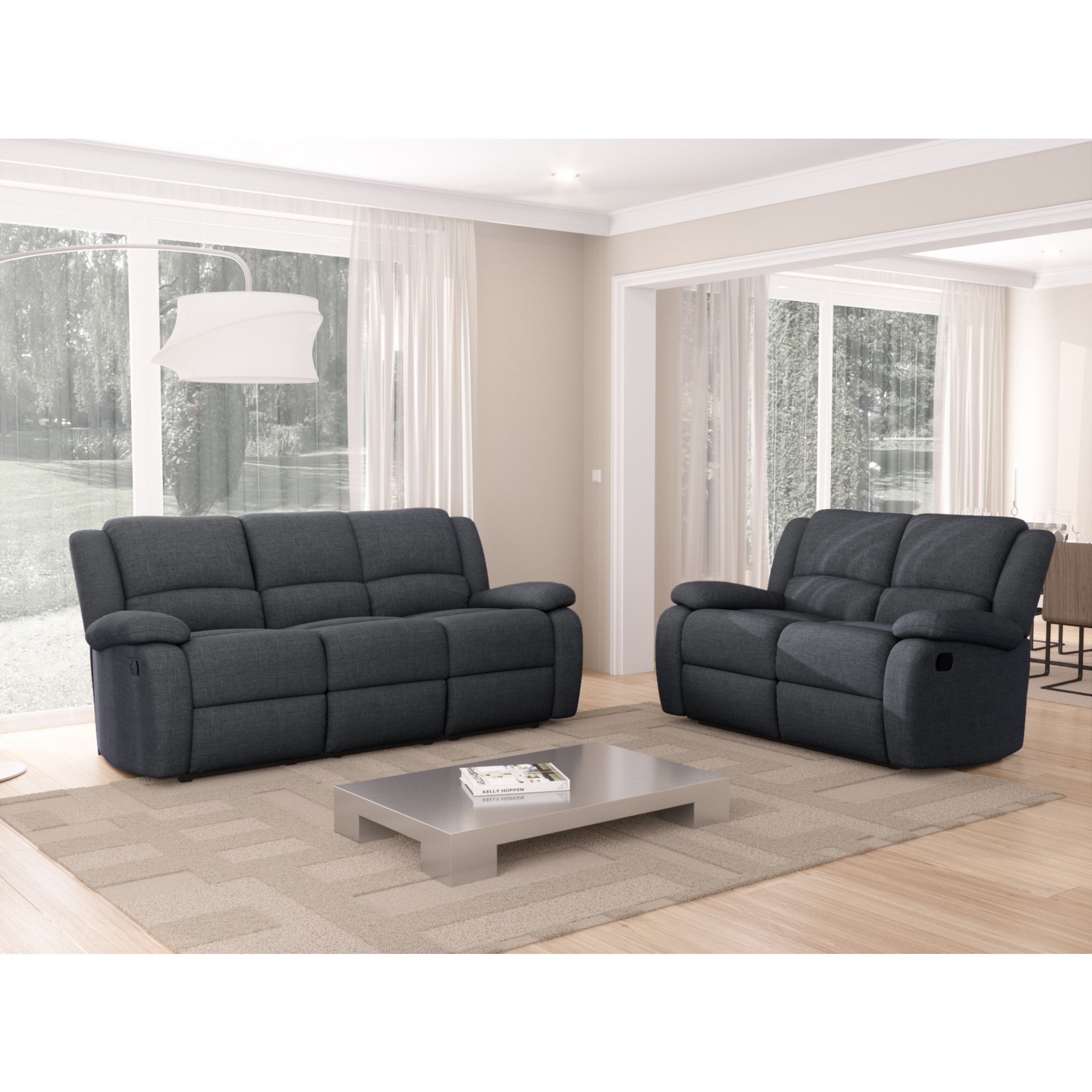 ENSEMBLE CANAPE 3 +2 PLACES RELAX MANUEL HELENE TISSU GRIS FONCE pas ...