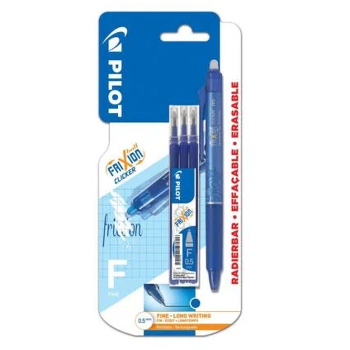 PILOT Stylo gel effaçable pointe fine 0,5 mm + 3 recharges bleu pas ...