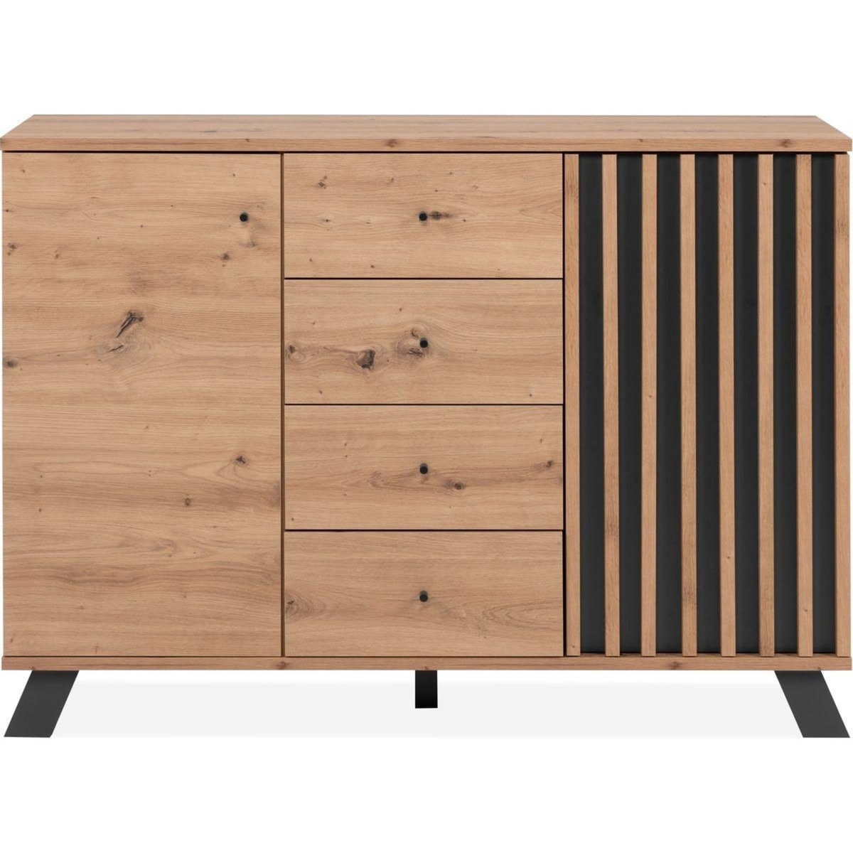 HOMIFAB Buffet 2 portes 4 tiroirs effet chêne 118 cm - Flavia pas cher ...
