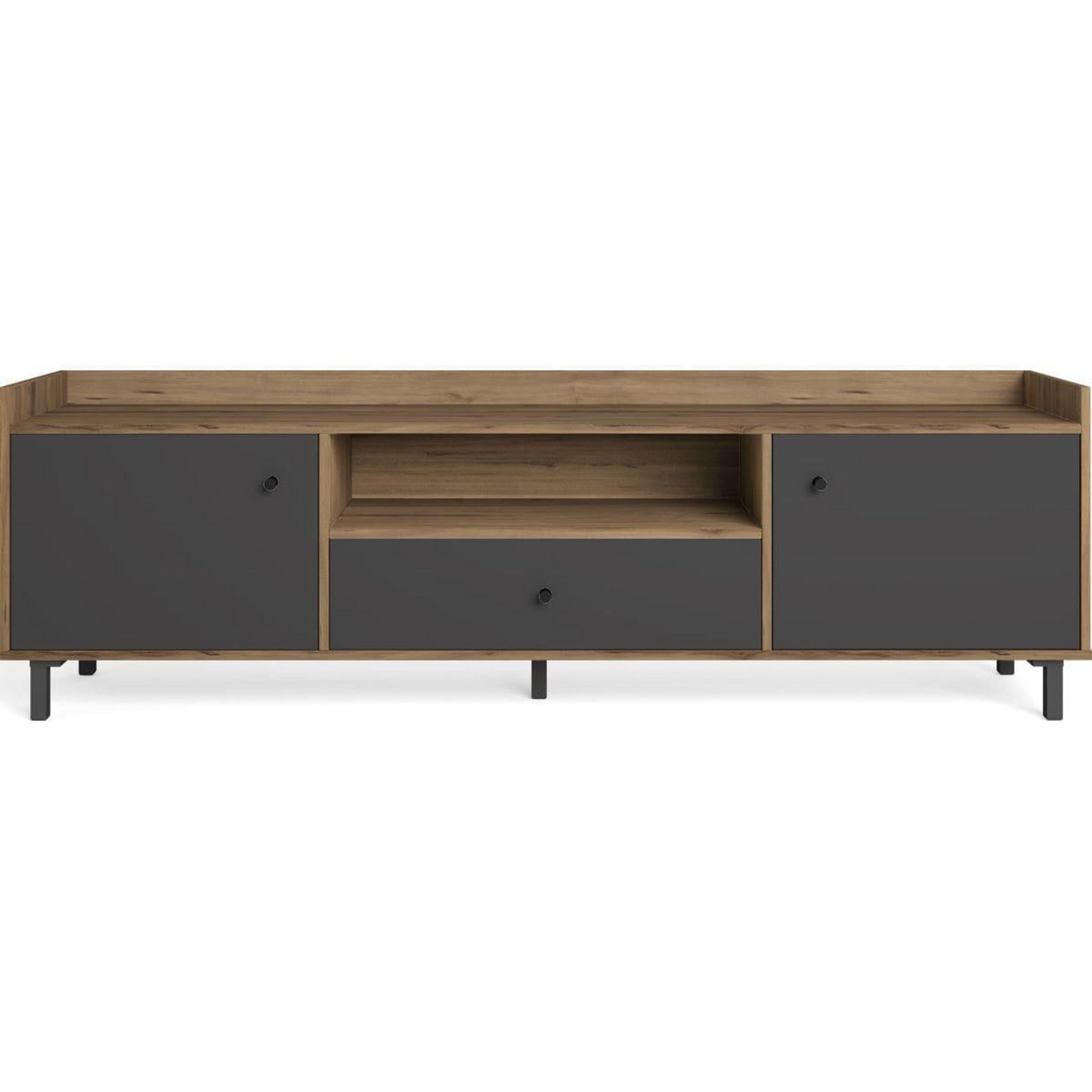 HOMIFAB Meuble TV 2 portes 1 tiroir gris anthracite et effet bois 180 ...