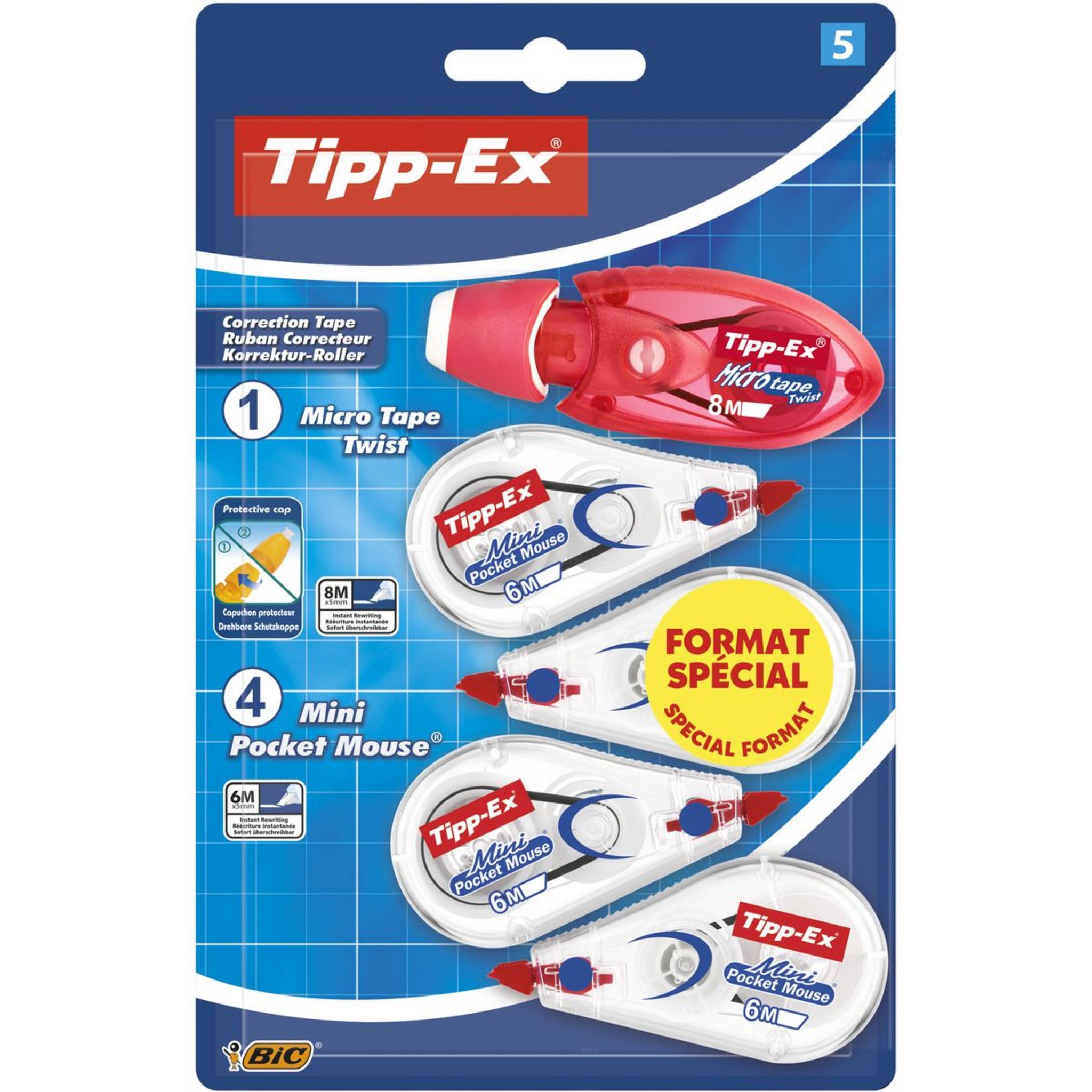 BIC Lot de 4 mini souris correctrices 6m blanc + 1 souris correctrice ...