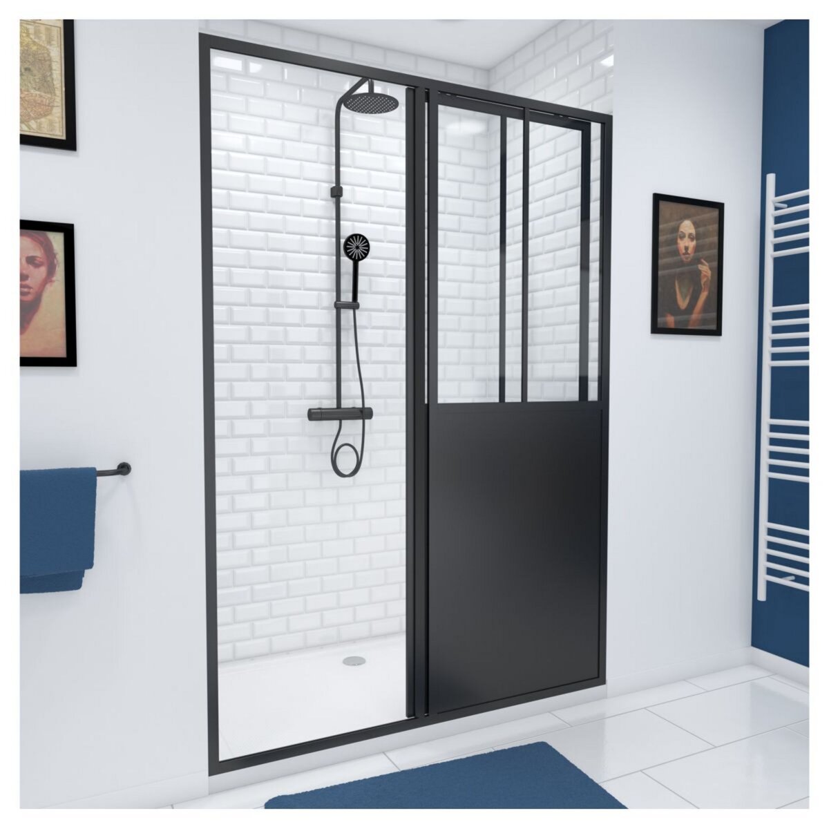Aurlane Paroi de douche coulissante type atelier - FABRIK 120 cm pas ...