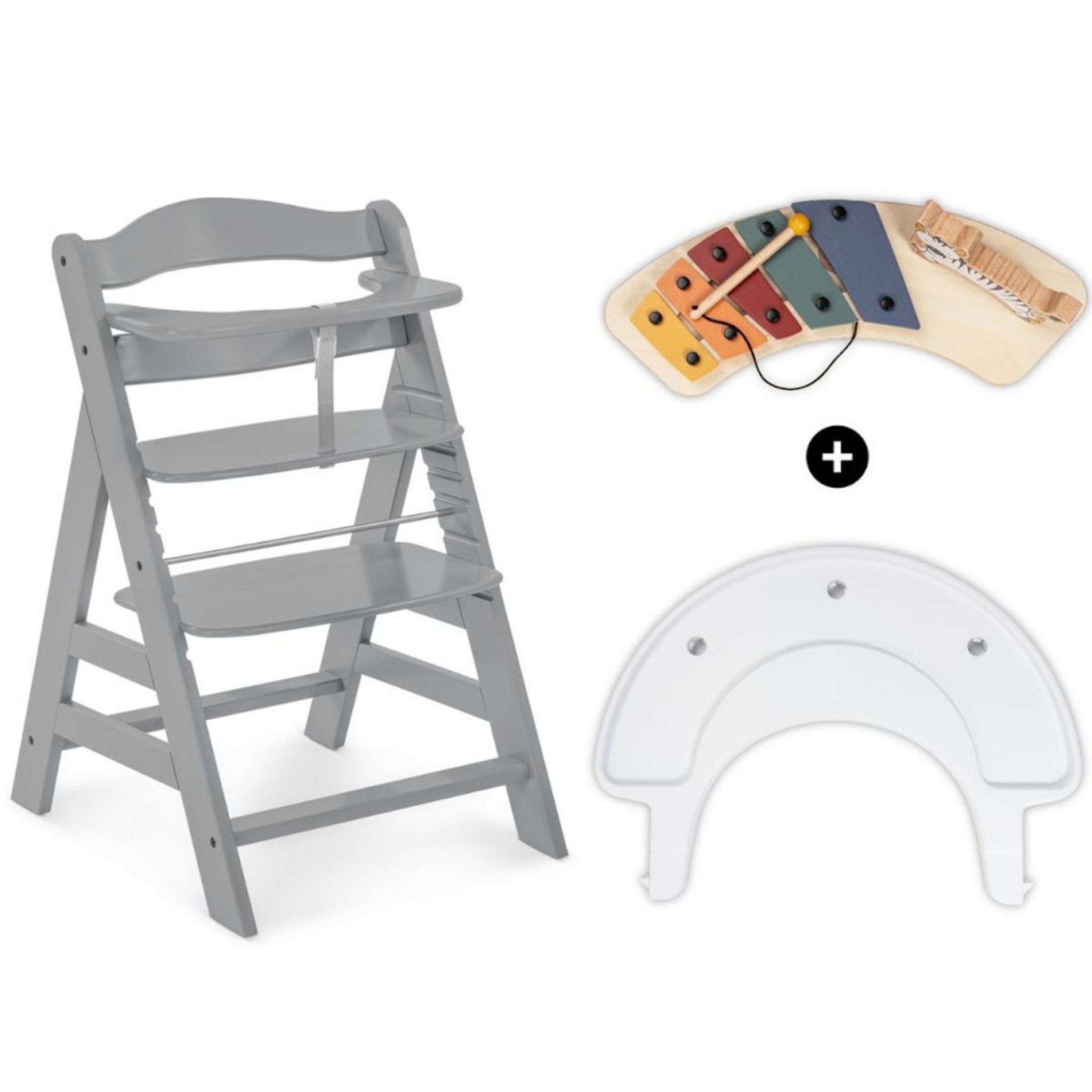 HAUCK Chaise haute Alpha+B Gris + Plateau de jeu musical Alpha Play ...