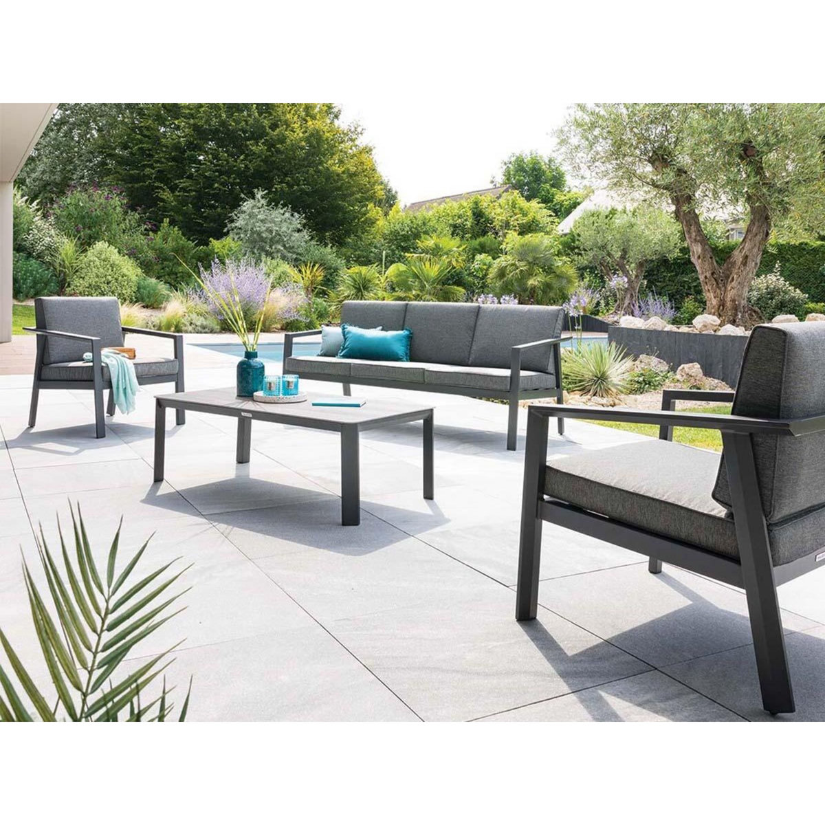 HESPERIDE Salon de jardin en alu Pavane Graphite - 5 places - Hespéride ...
