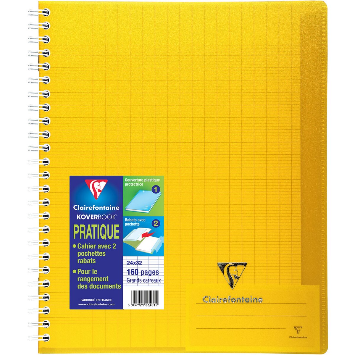 CLAIREFONTAINE Kover book à spirales 24x32cm - 160p 90g seyes - Jaune ...