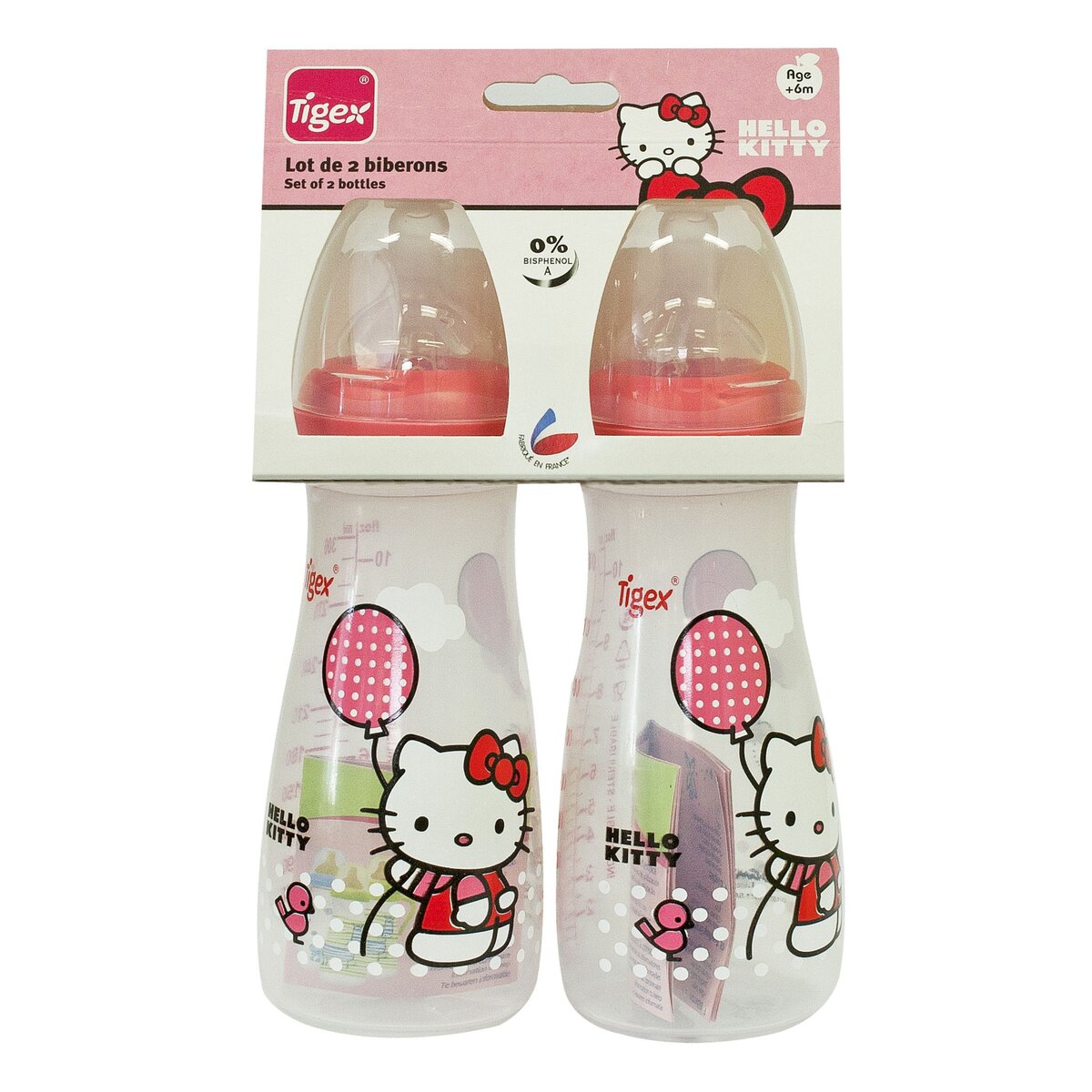 TIGEX Lot de 2 Biberons plastique 300 ml Hello Kitty pas cher - Auchan.fr