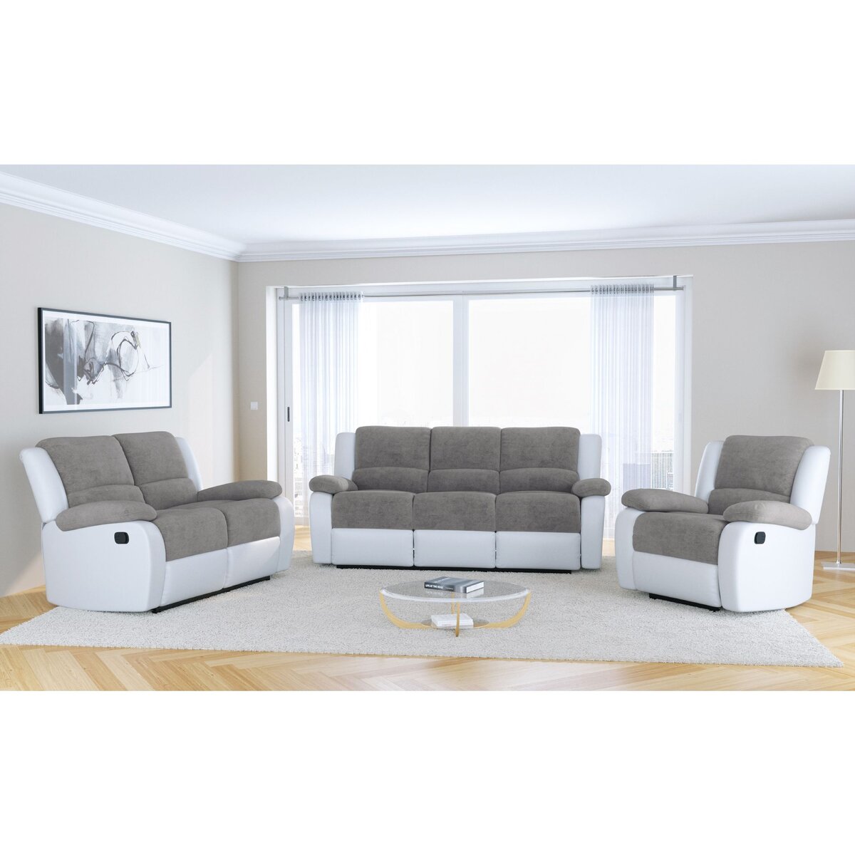 Ensemble canapés 3+2 places et fauteuil relax HELENE pas cher - Auchan.fr