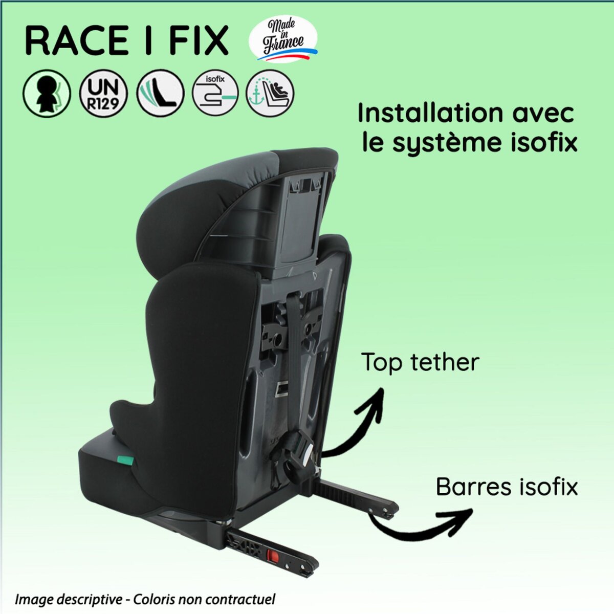 NANIA Siège auto fixations isofix RACE I FIX R129 i-Size 76-140 cm pas ...