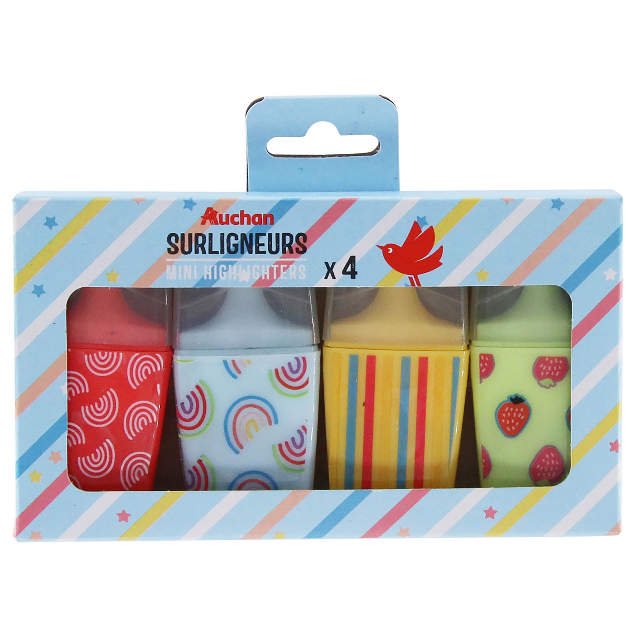 AUCHAN Lot de 4 mini surligneurs coloris assortis Happy Rainbow pas ...