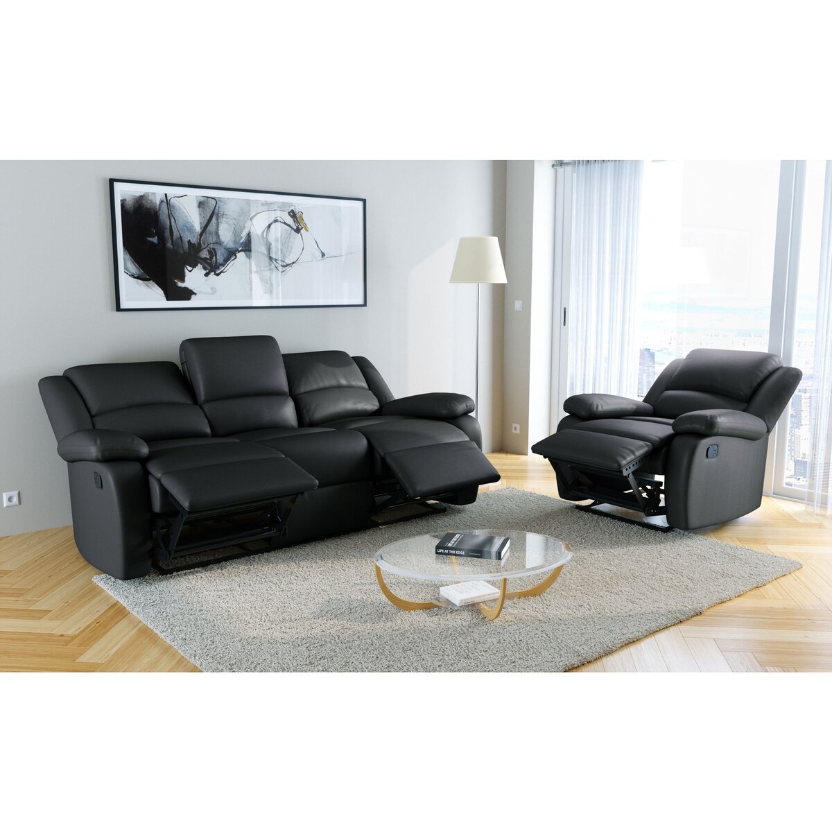 Ensemble canapé relax 3 places + fauteuil relax simili HELENE pas cher ...