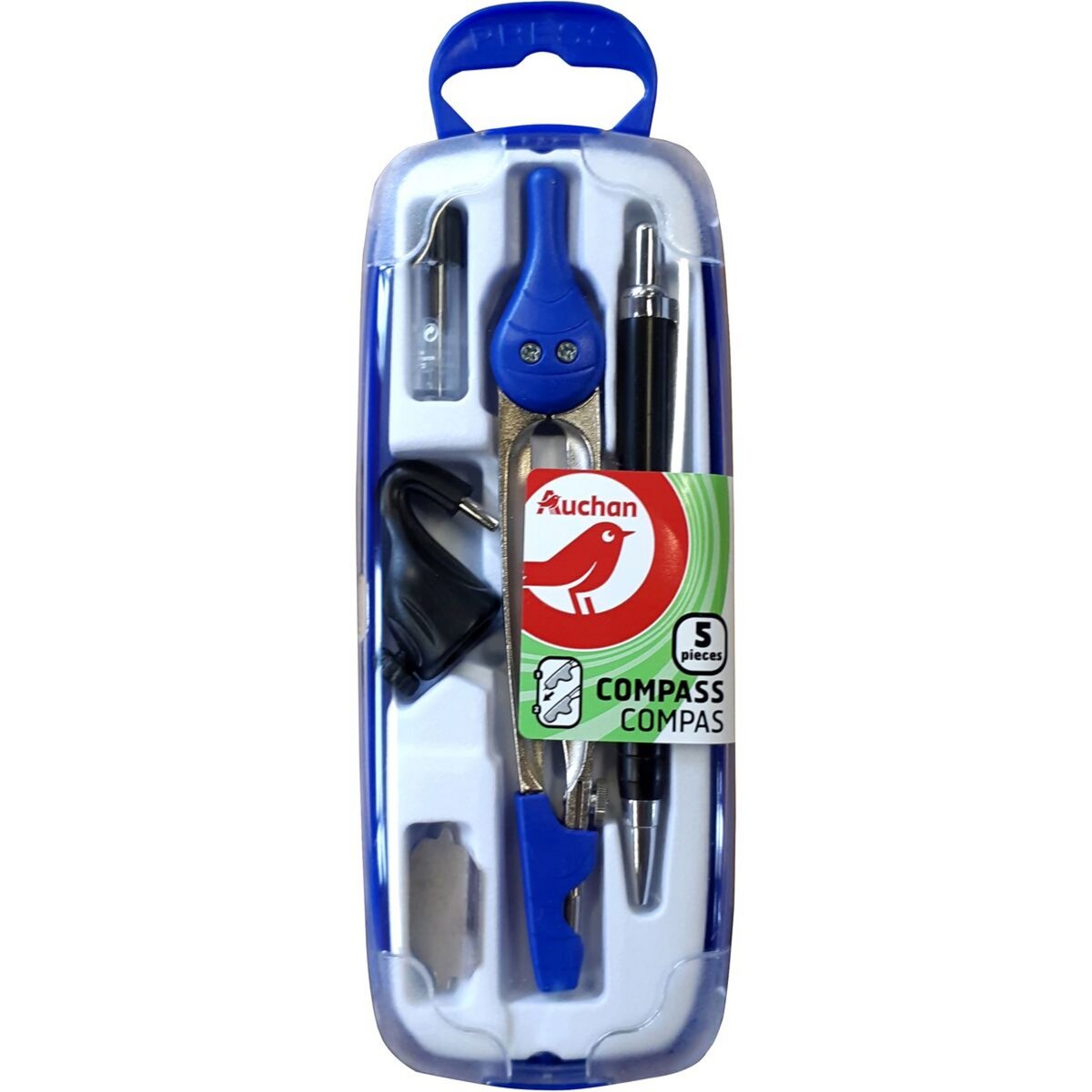 AUCHAN Coffret compas à bague et à mine métal 5 pièces bleu pas cher ...