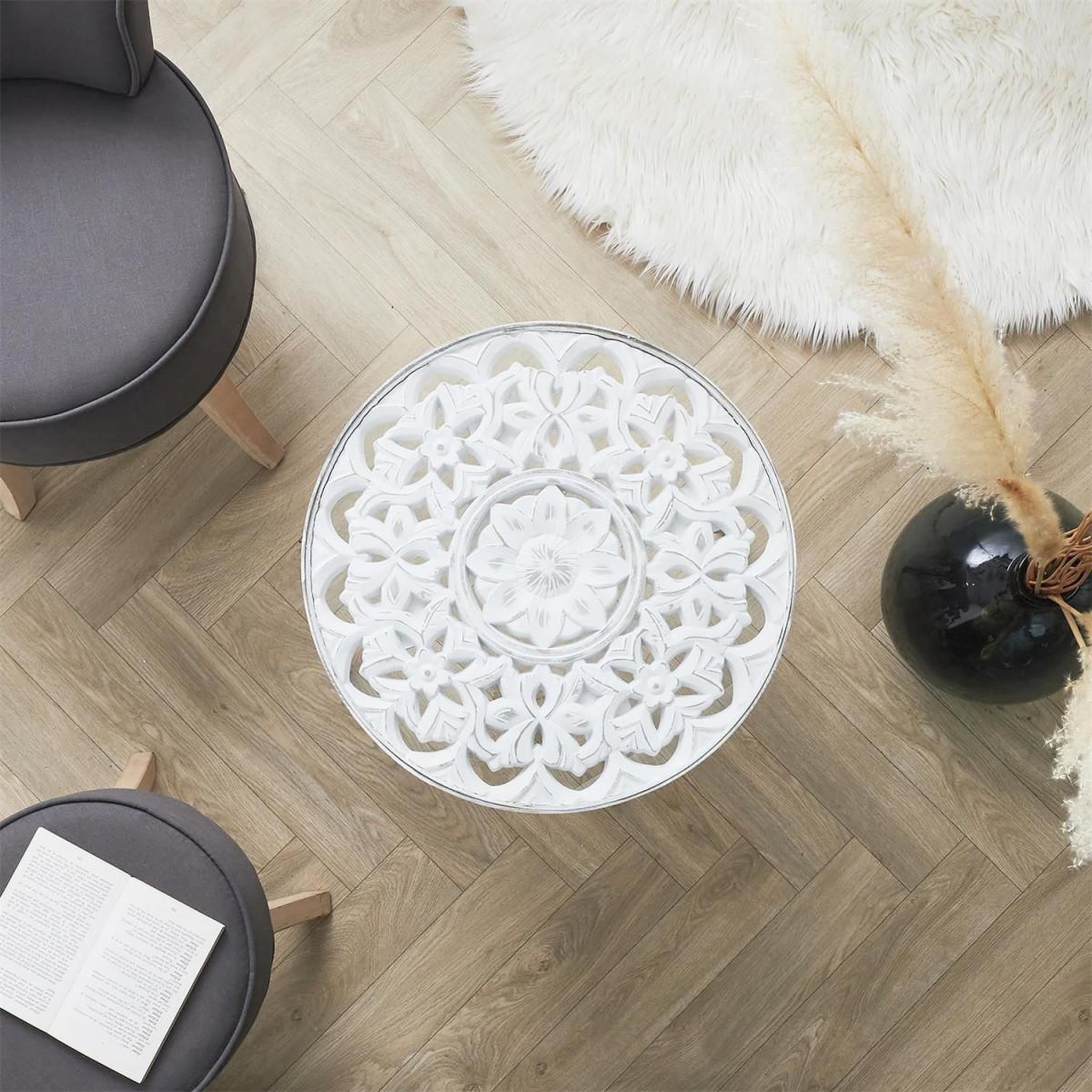 The Home Deco Factory Table d'Appoint Design Arabesque 50cm Blanc pas ...