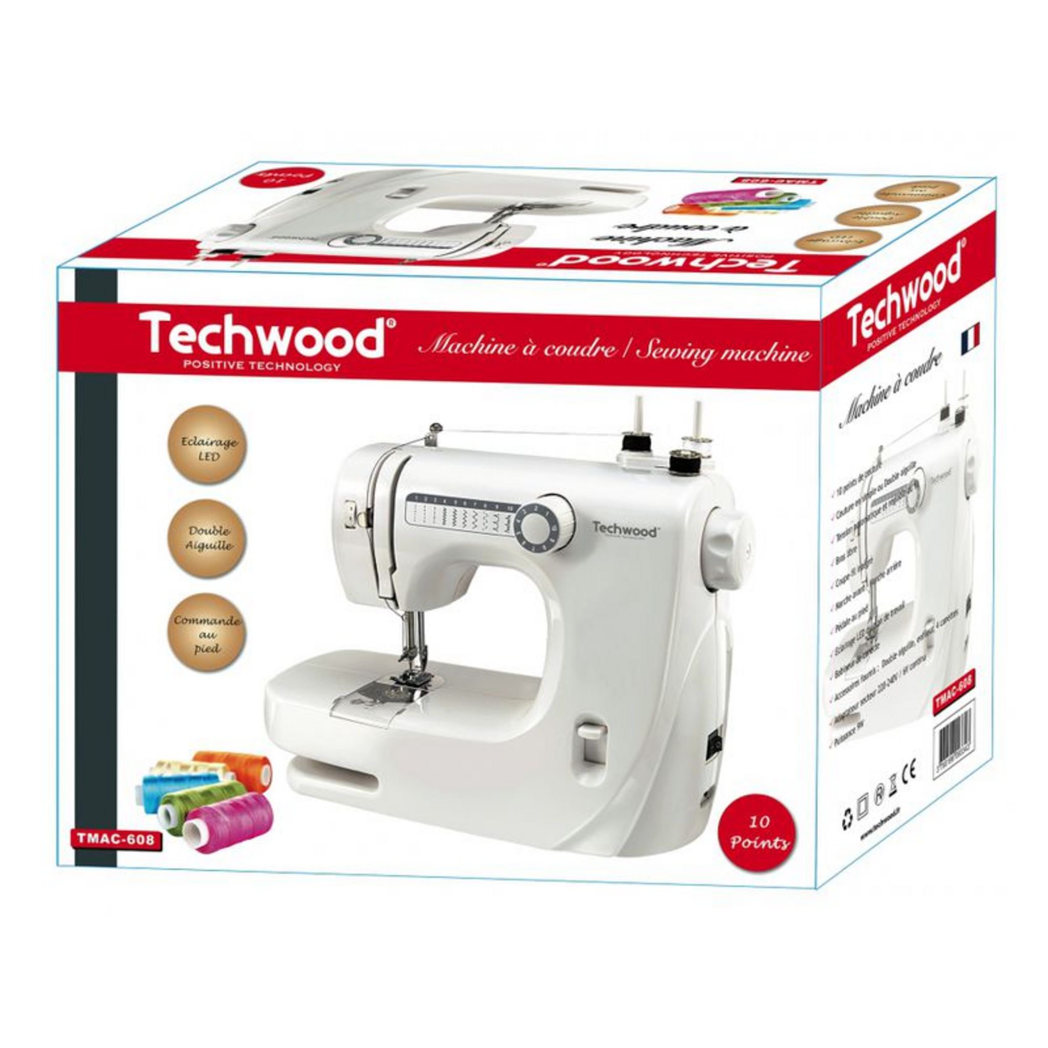 TECHWOOD Machine a coudre TMAC 608 Blanc compact pas cher - Auchan.fr