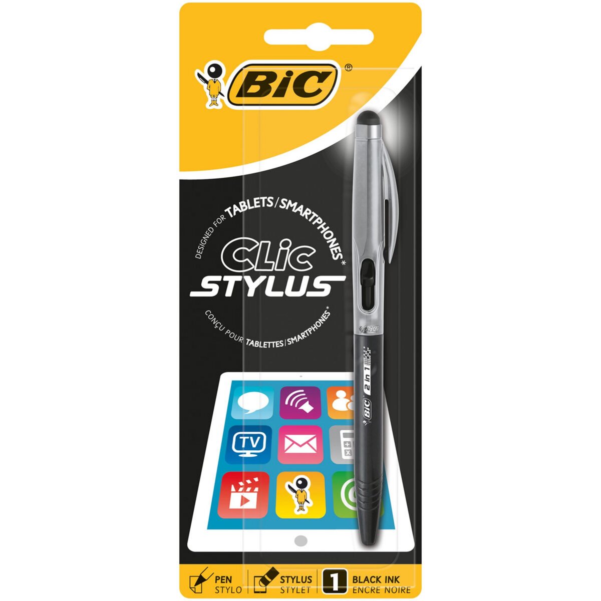 BIC Stylo bille Clic Stylus pointe moyenne - noir pas cher - Auchan.fr