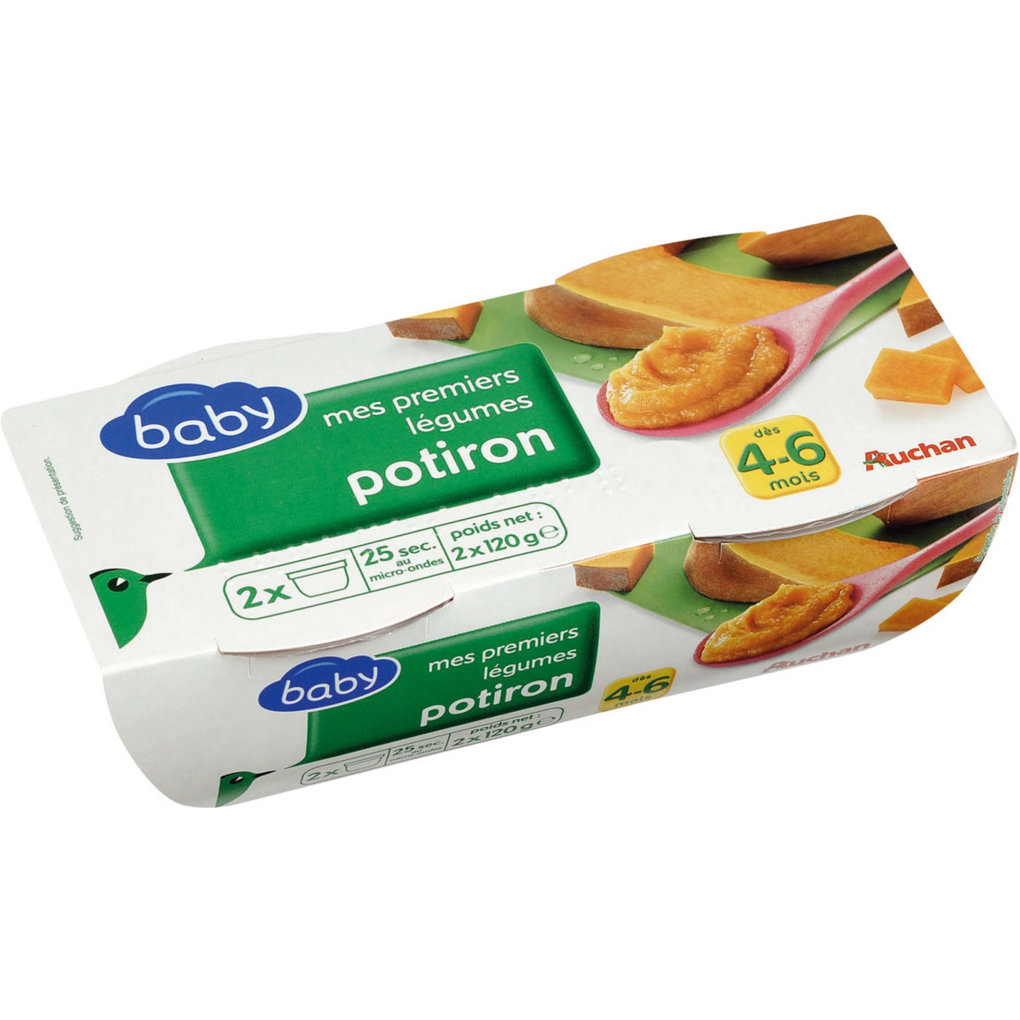 AUCHAN BABY Bol Mes Premiers Légumes - Potiron Dès 4 mois 120g X 2 pas ...