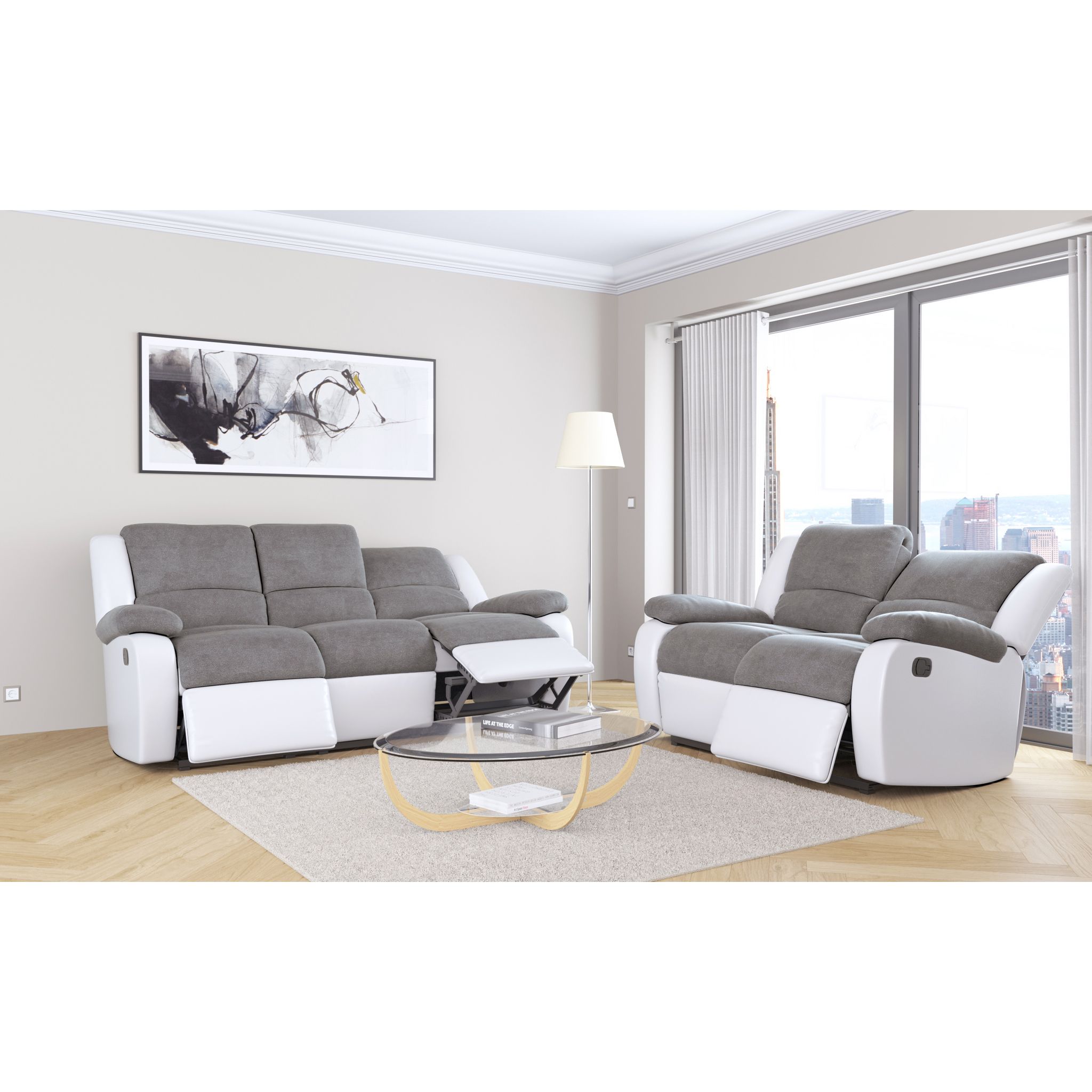 Ensemble canapés 3+2 places relax tissu simili HELENE pas cher - Auchan.fr