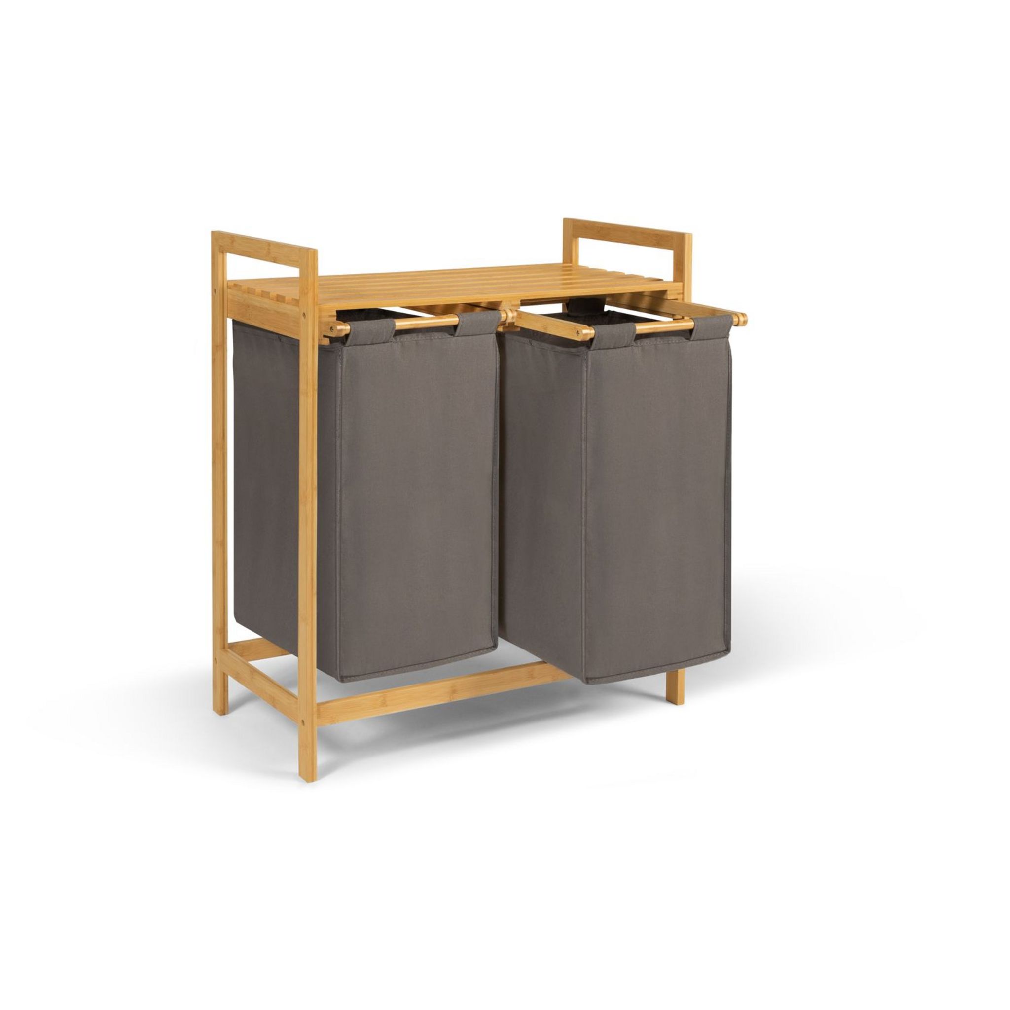 Bac à linge en bambou double compartiment en tissu MAOA pas cher ...