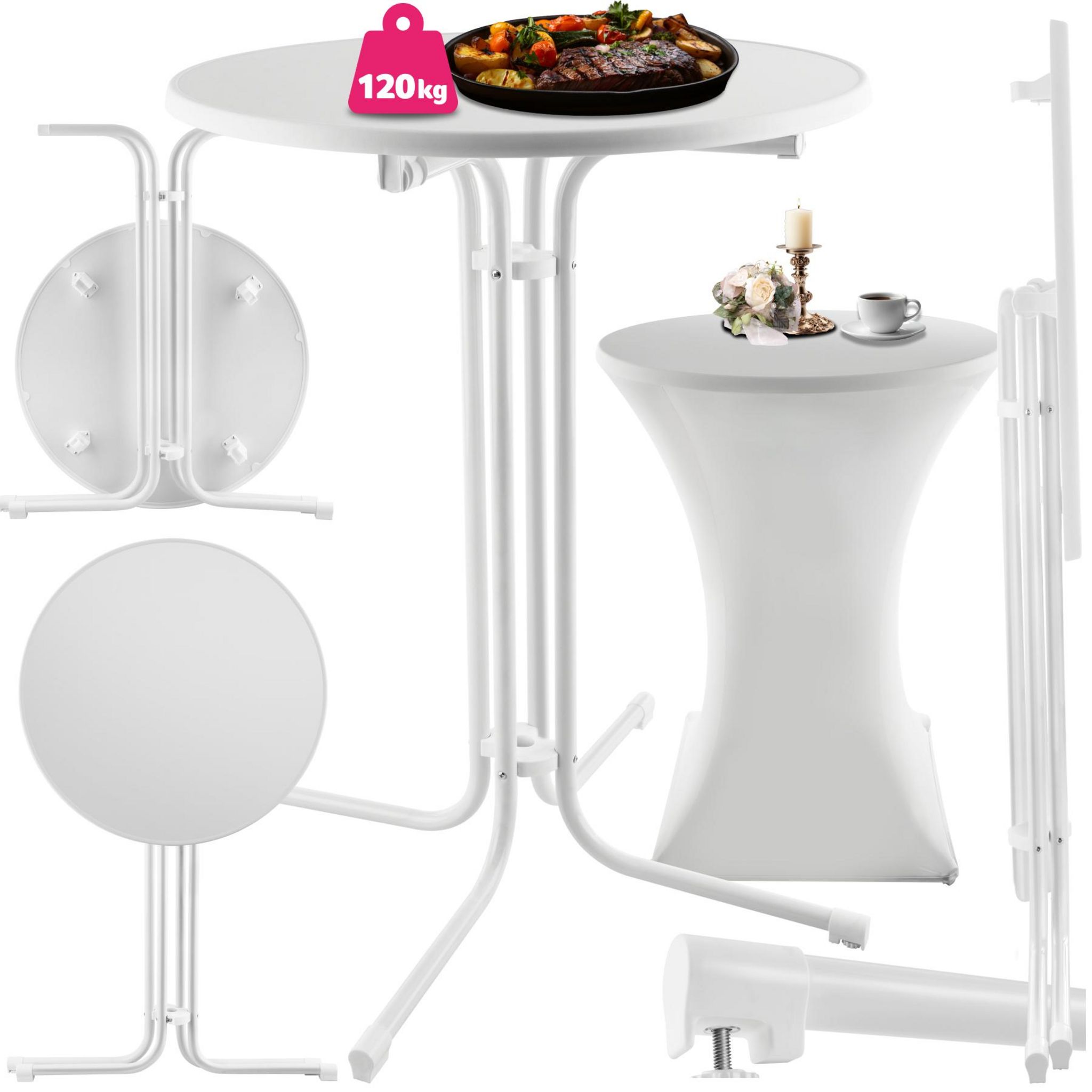 tectake Table haute ronde avec housse de table blanc pas cher - Auchan.fr