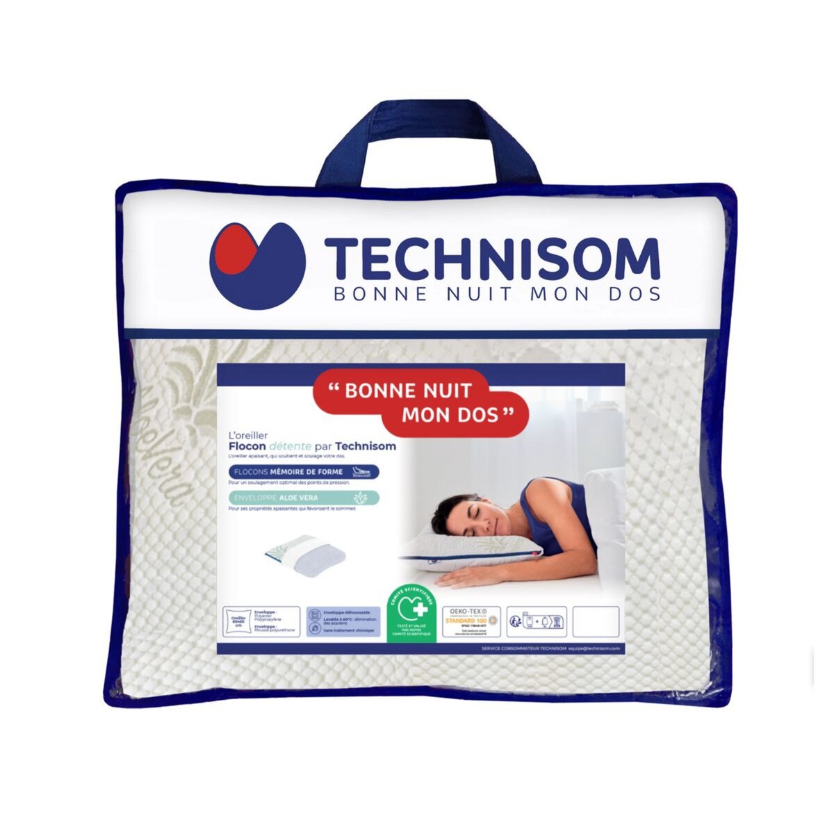 TECHNISOM Oreiller ergonomique à mémoire de forme en polyester microfibre SENSE DETENTE pas cher ...