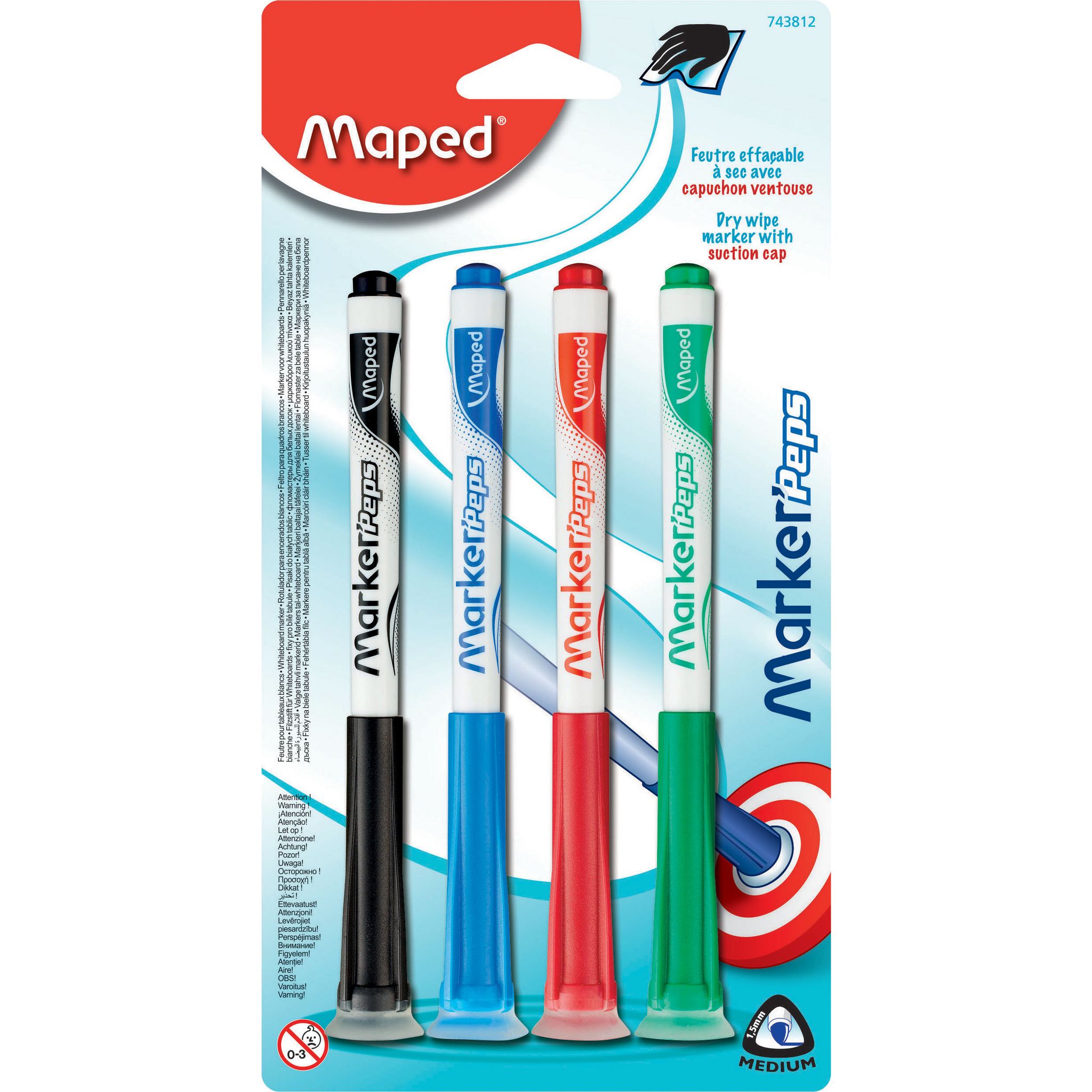 MAPED Lot de 4 marqueurs effacables - assortiment noir, vert, bleu ...