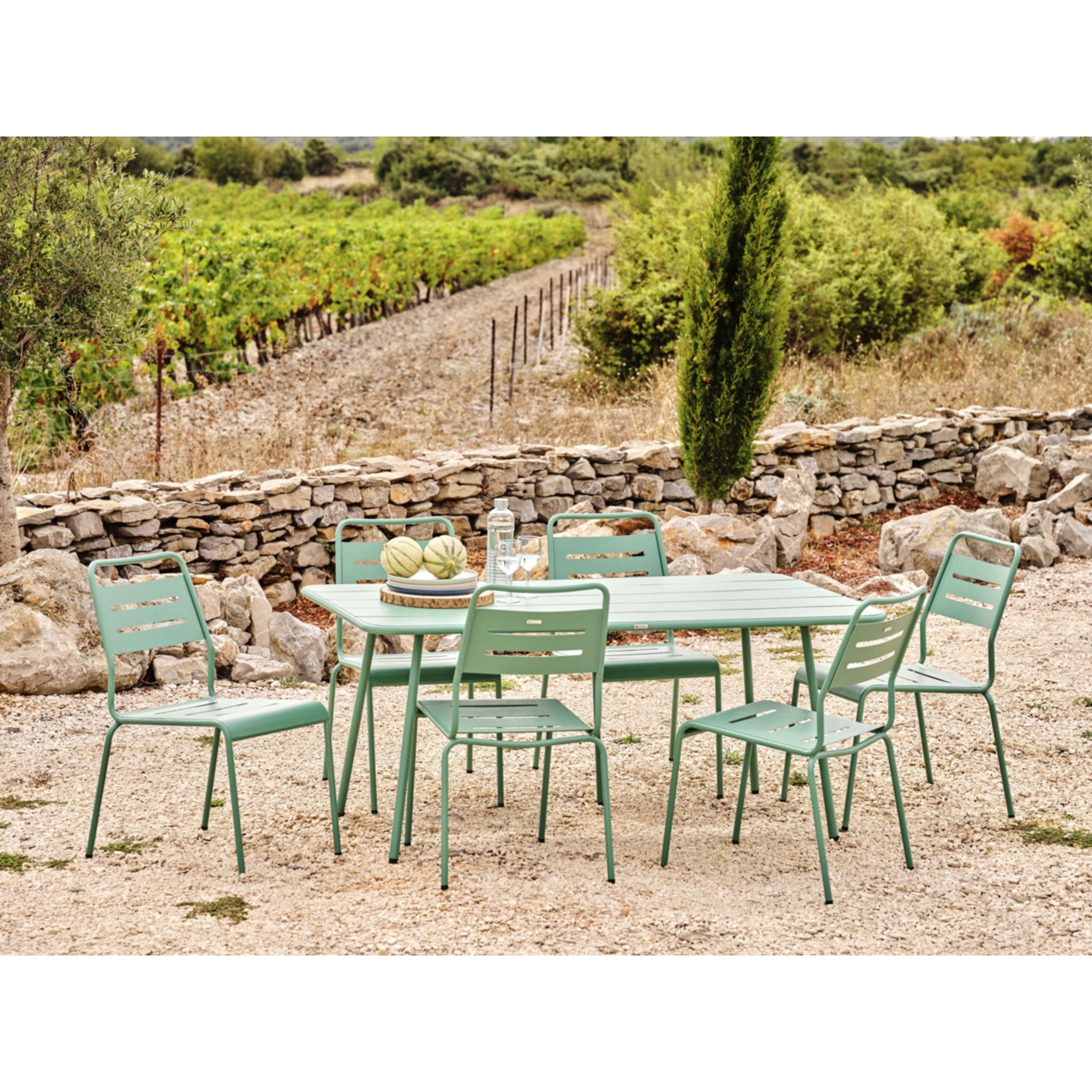 GARDENSTAR Salon de jardin - 6 places - Acier coloris vert pas cher ...