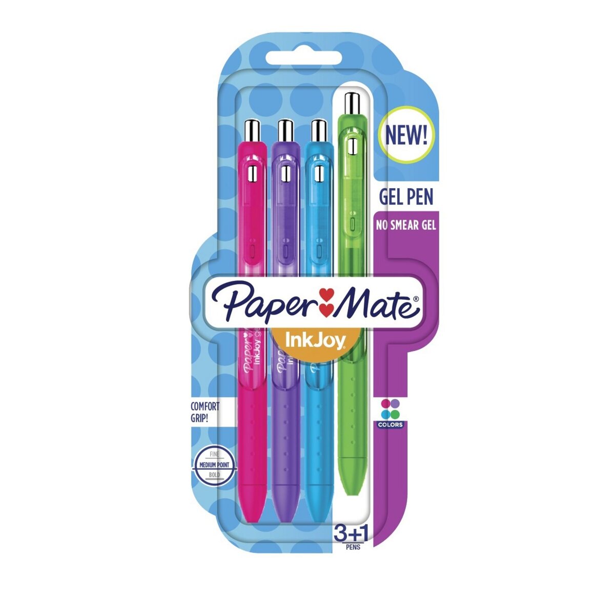 PAPERMATE Lot de 3+1 stylos Inkjoy gel fun - pointe moyenne - couleurs ...