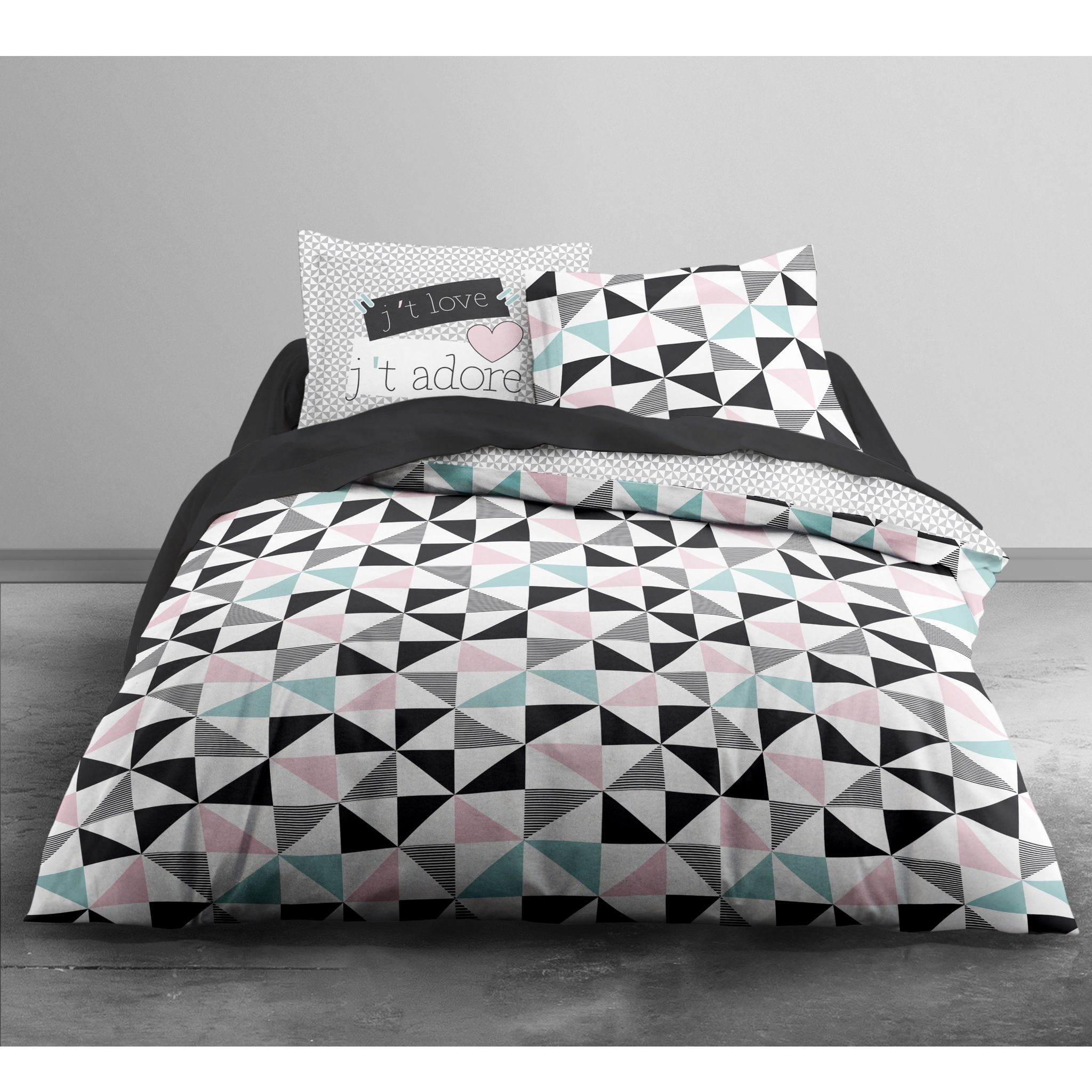 Parure housse de couette coton style géométrique triangles pas cher ...