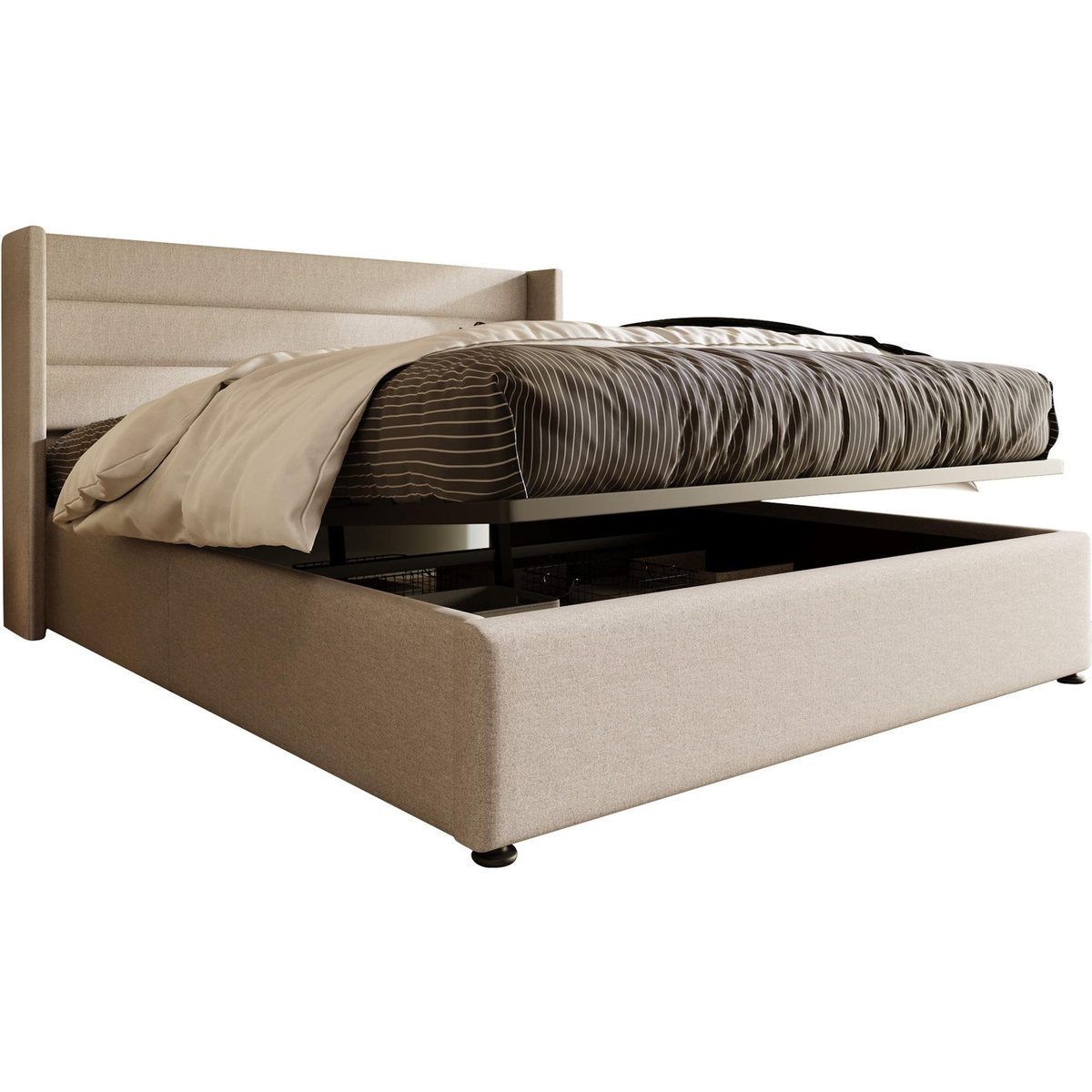 MERAX Lit coffre avec sommier Lin pas cher - Auchan.fr