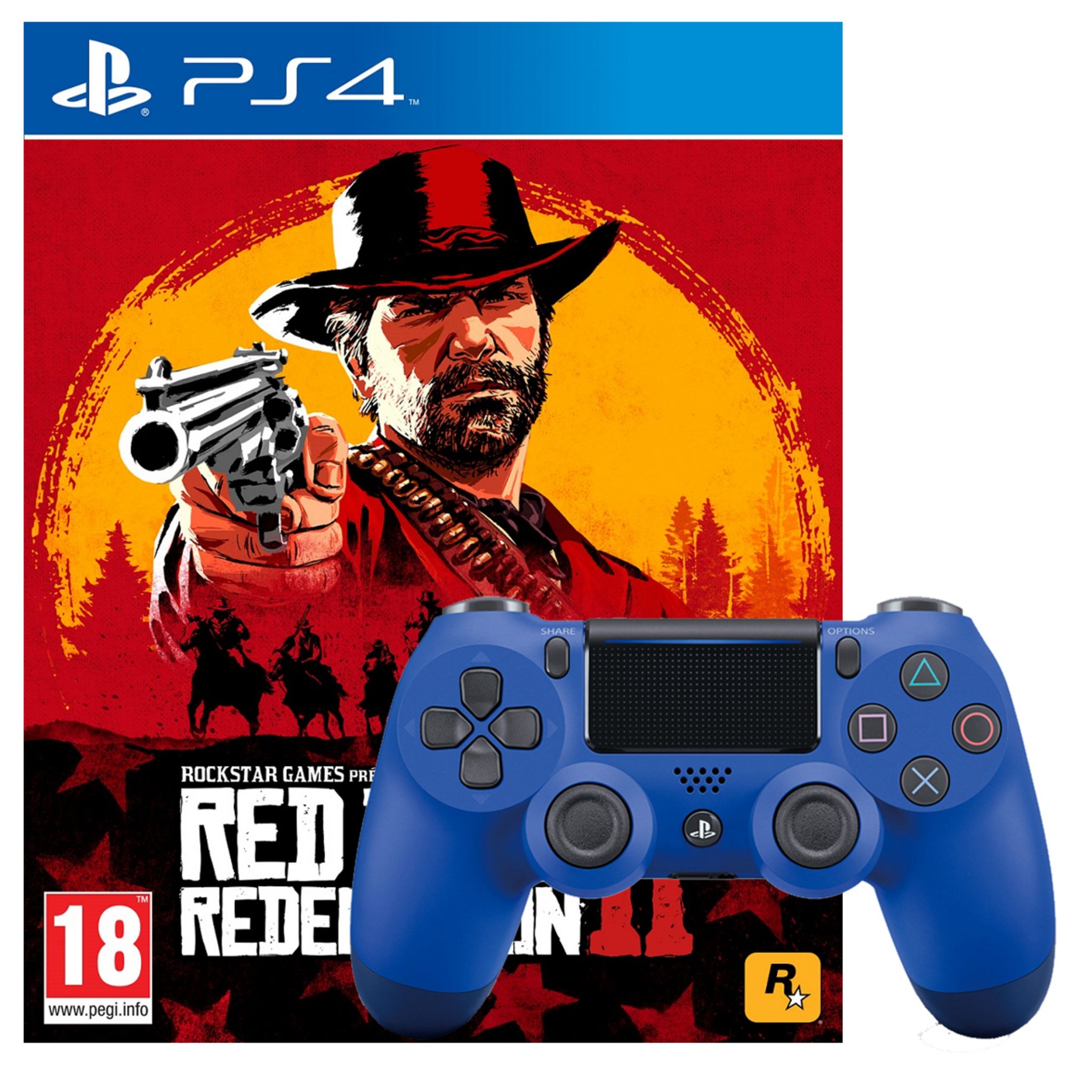 Manette Dualshock 4 Bleue PS4 + Red Dead Redemption 2 pas cher - Auchan.fr