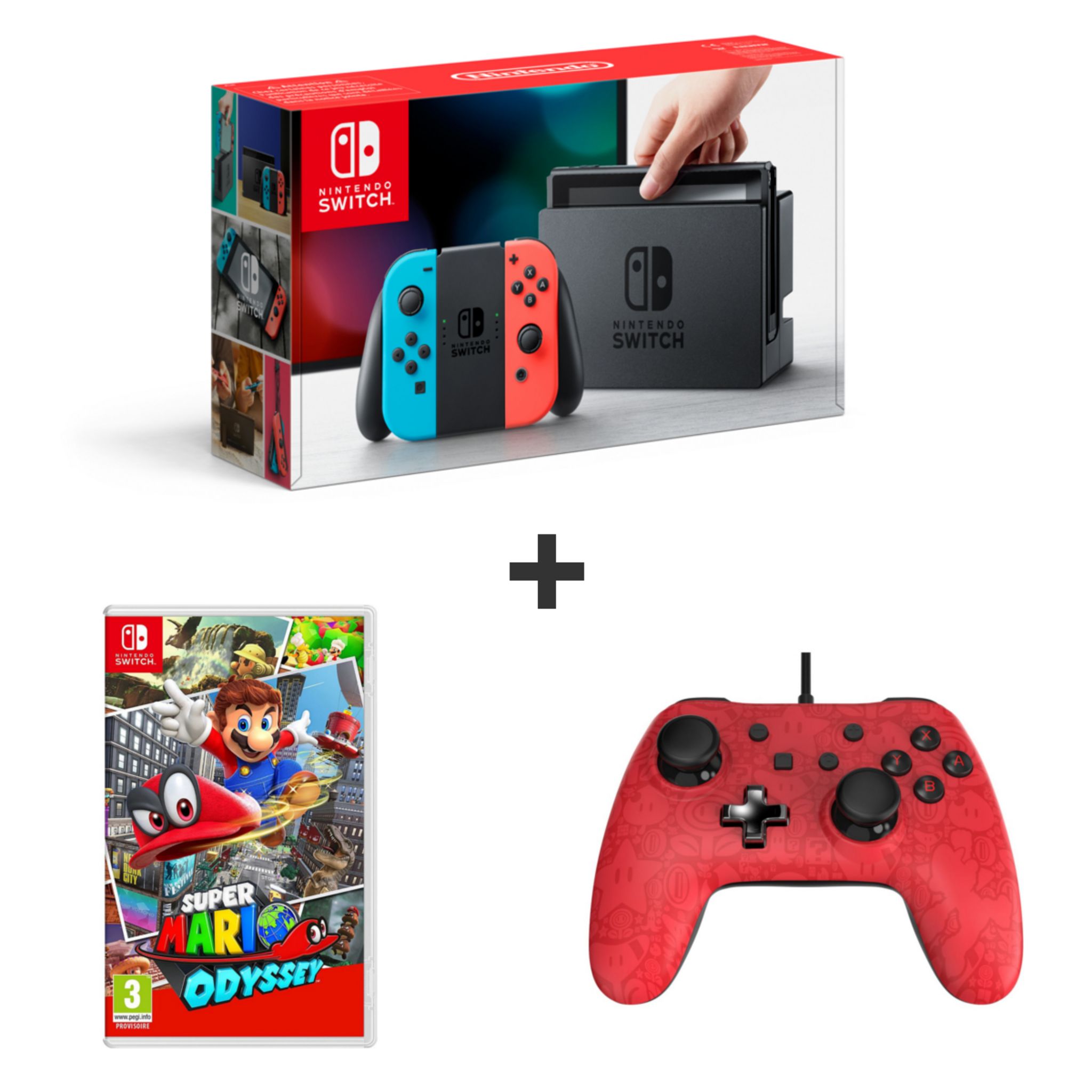 Console Nintendo switch néon + Super Mario Odyssey + Manette filaire ...
