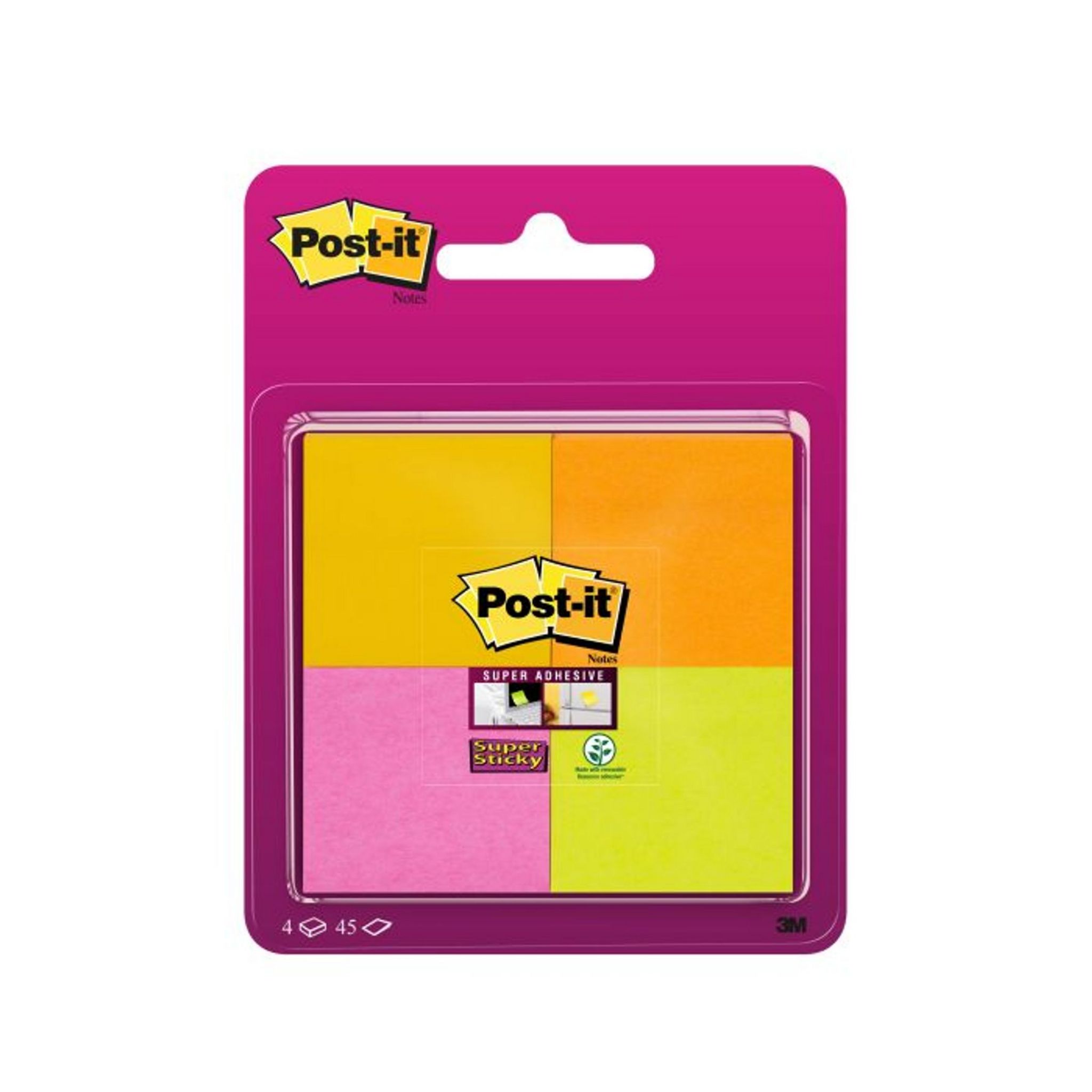 POST-IT 4 blocs notes super sticky couleurs néons 47,6mm pas cher ...