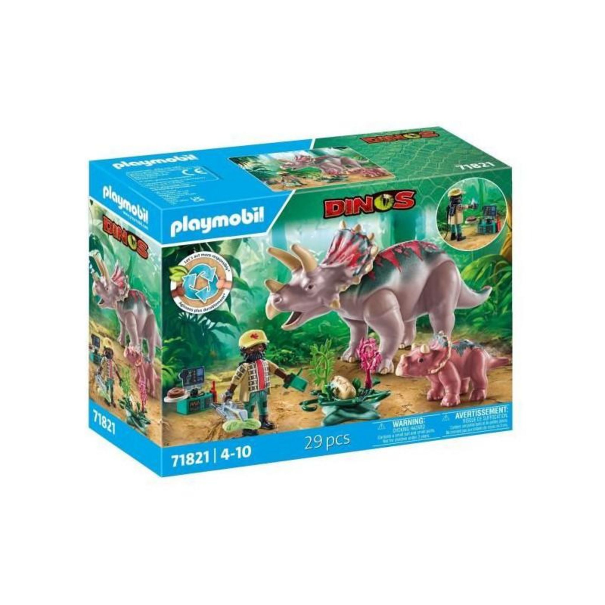 PLAYMOBIL PLAYMOBIL 71821 Tricératops avec bébé et explorateur pas cher ...