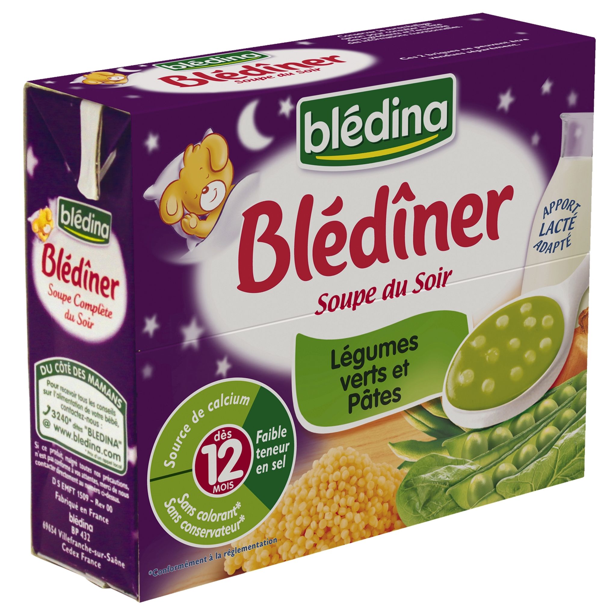 BLÉDINA BLÉDÎNER Soupe Légumes Verts Et Pâtes Dès 12 mois 250mL X 2 pas ...