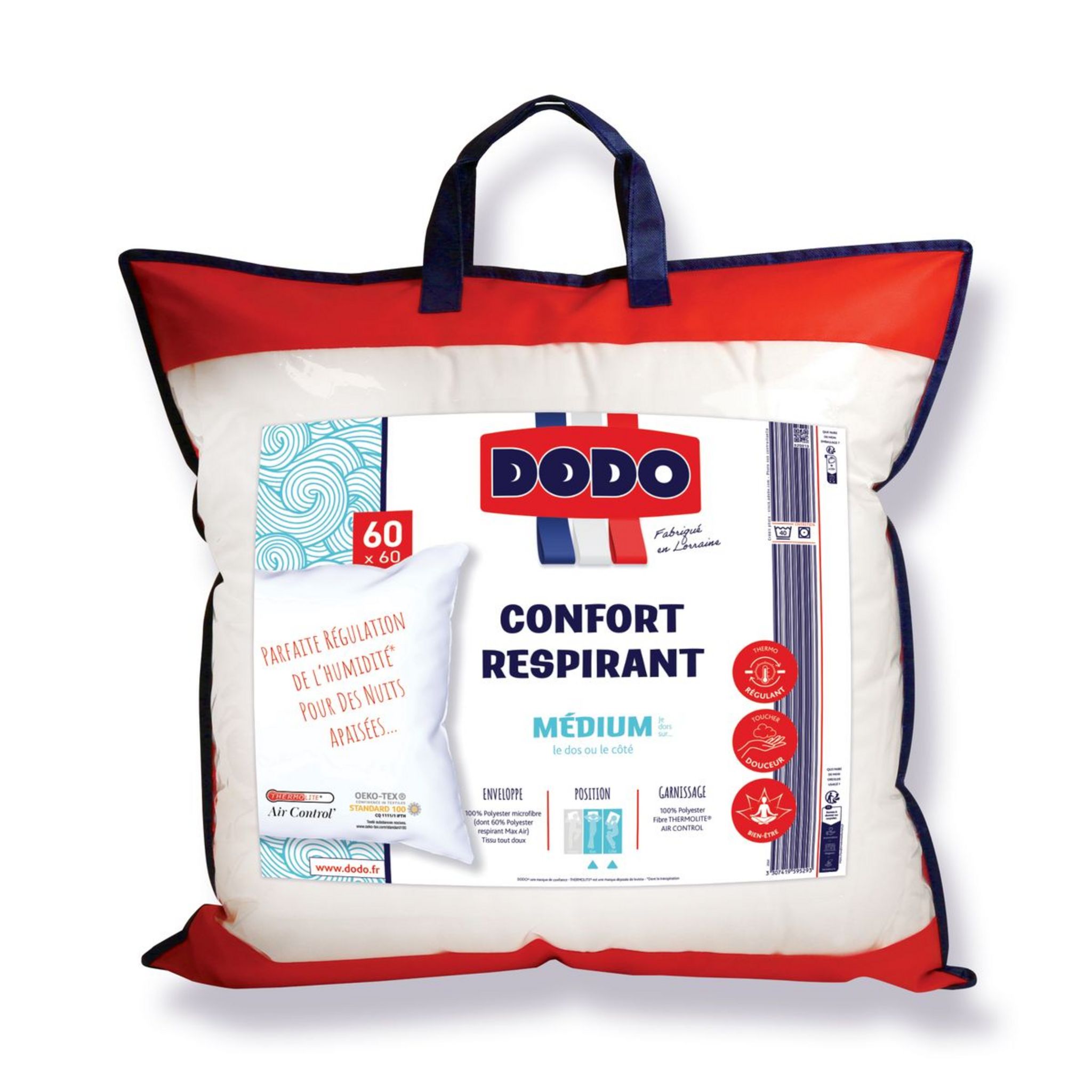 DODO Oreiller confort médium en polyester Fibre Thermolite Air control ...