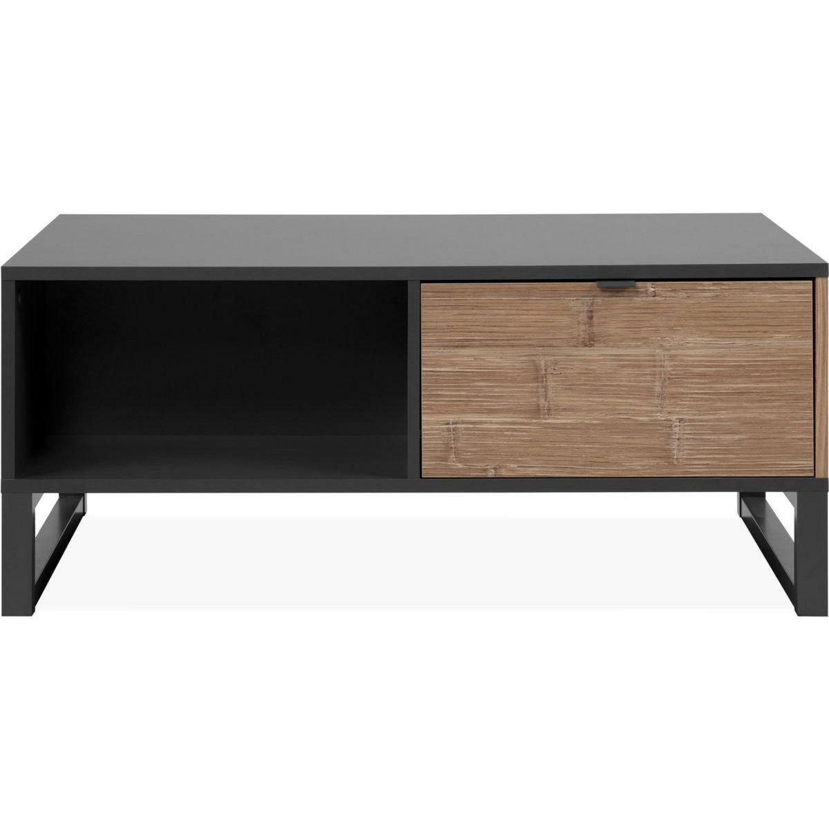 HOMIFAB Table basse 1 tiroir anthracite et effet chêne 108 cm - Palma ...