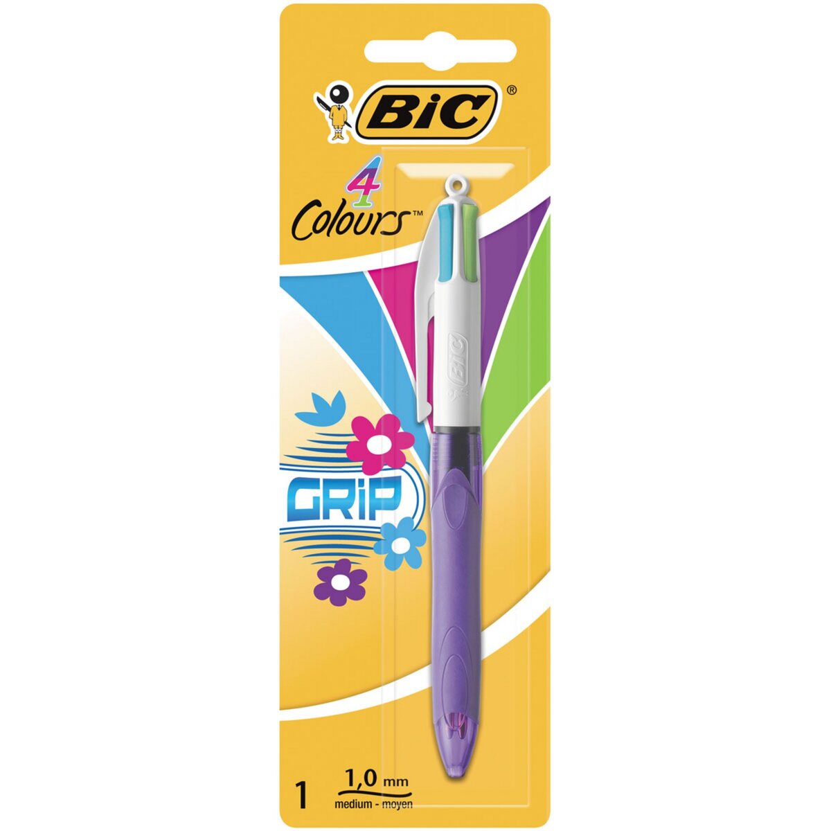 BIC Stylo-bille rétractable pointe moyenne turquoise/violet/rose/vert ...