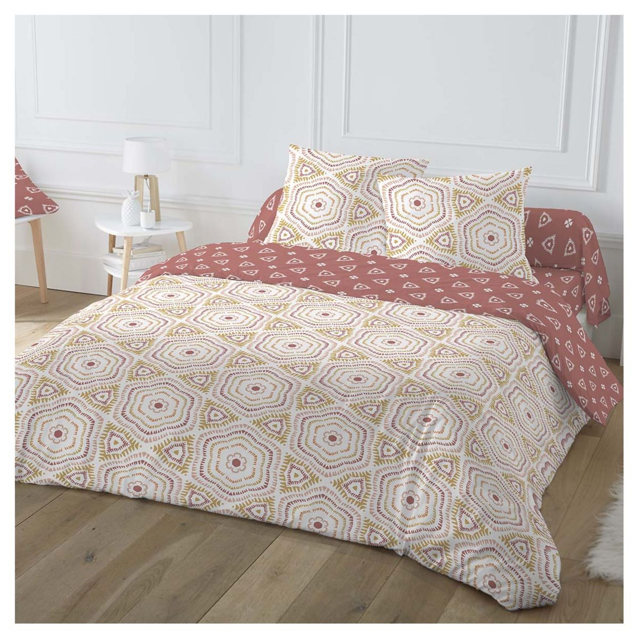 Parure housse de couette en polycoton motif floral PINGO pas cher ...
