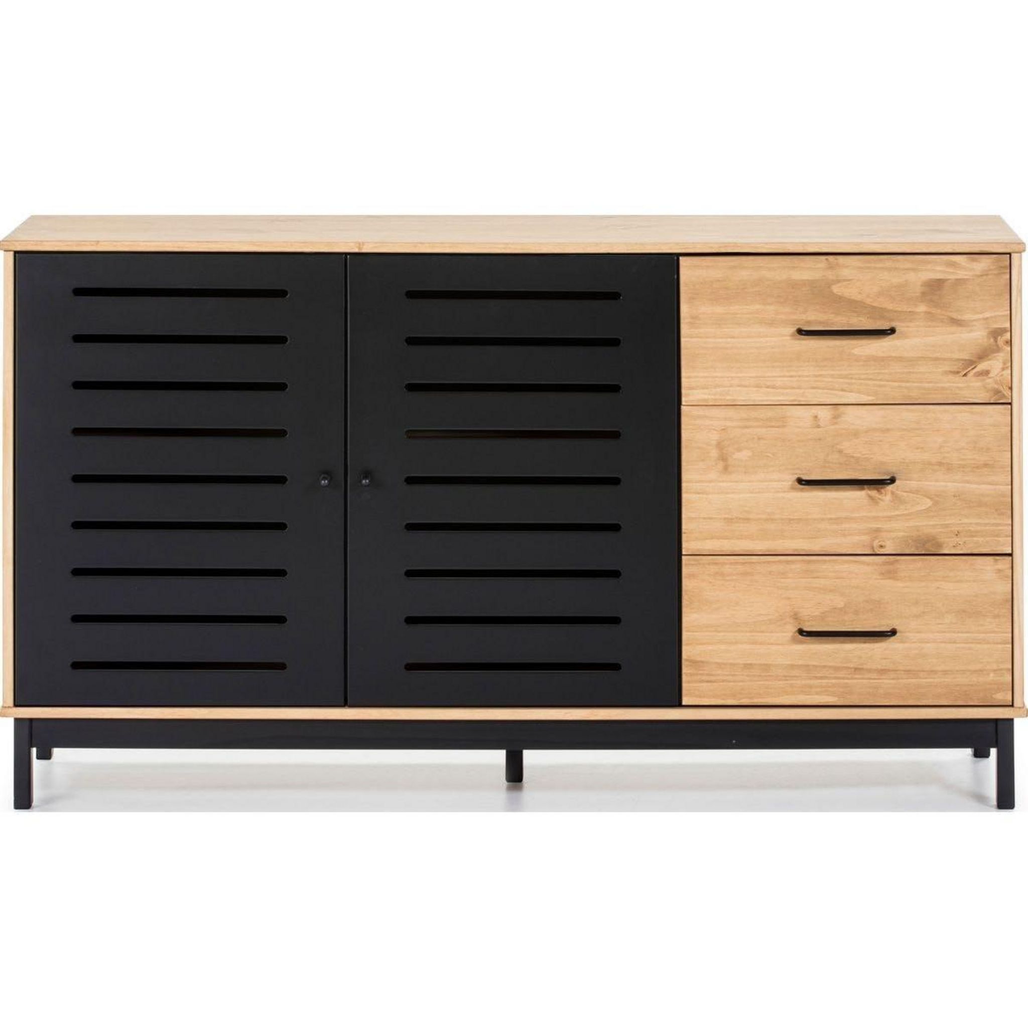 HOMIFAB Buffet 2 portes 3 tiroirs effet bois / noir 141 cm - Rosa pas ...