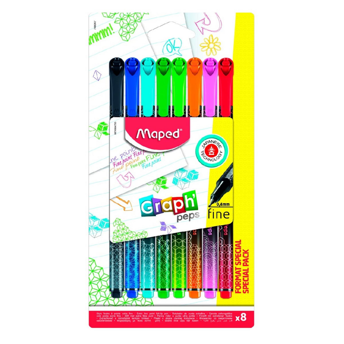 MAPED Lot de 8 stylos feutres pointe fine 0.4mm Graph'peps pas cher ...