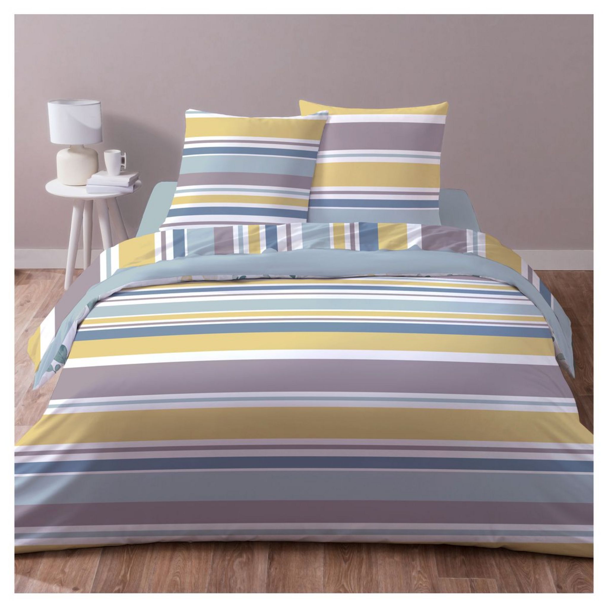 Parure housse de couette en microfibre motif rayures RAYURA pas cher ...