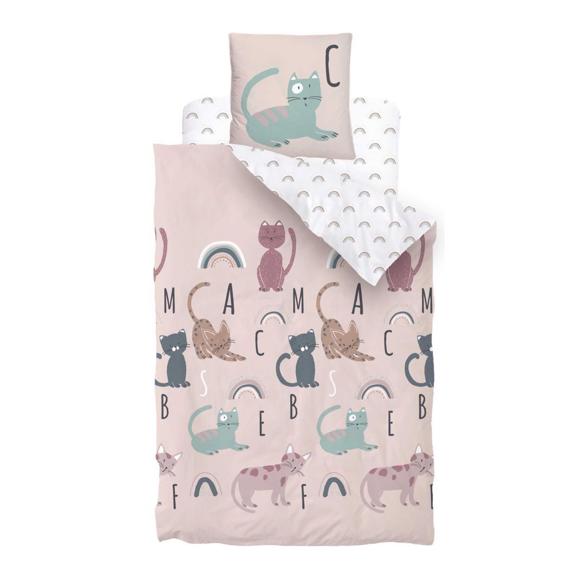 Parure housse de couette enfant en coton 57 fils CATS pas cher - Auchan.fr