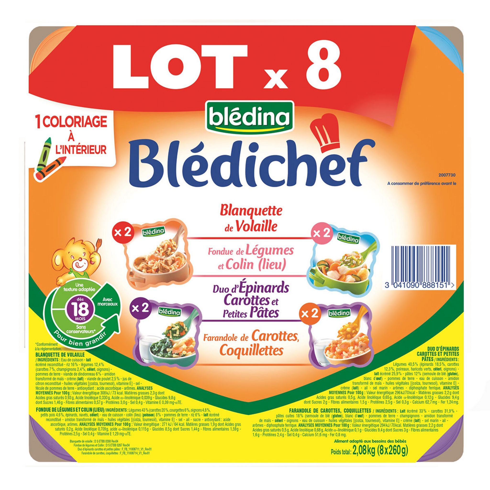 BLÉDINA BLÉDICHEF Volaille Légumes Colin Épinard Pates Dès 18 mois 260g ...