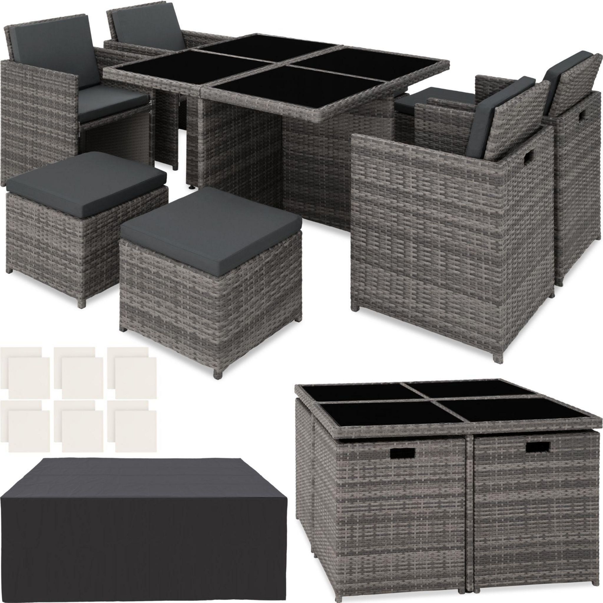 tectake Salon de jardin MANHATTAN 8 places avec 2 sets de housses + housse de protection ...