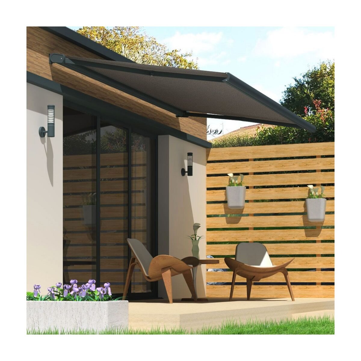 SUNSTYL Store banne LOUISA manuel 3x2m coffre intégral gris pas cher - Auchan.fr