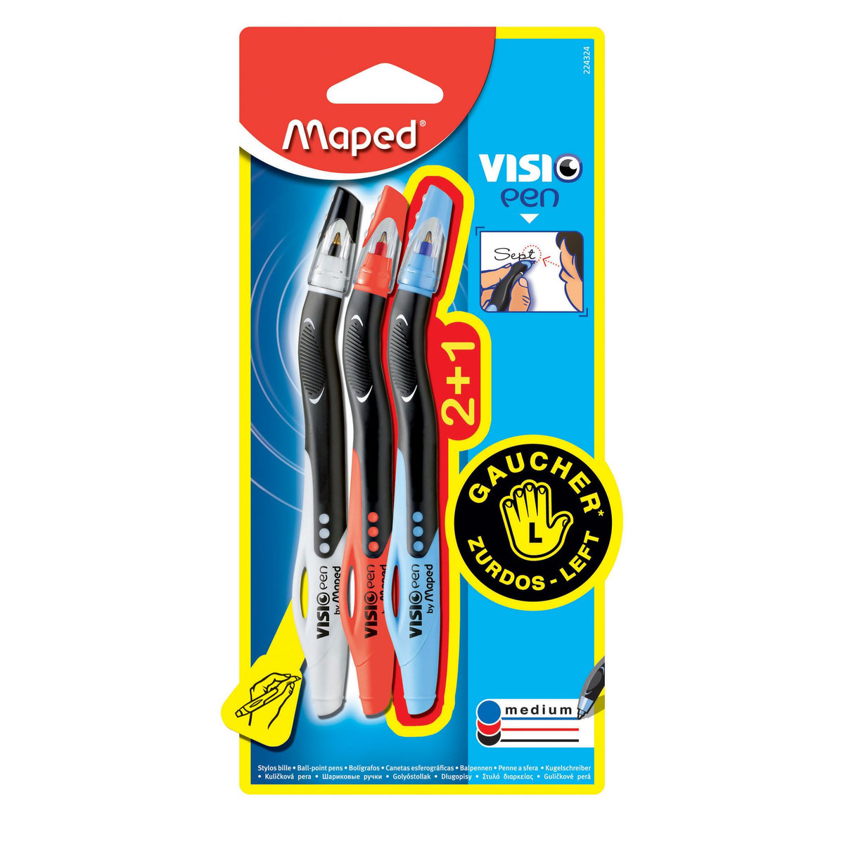 MAPED Lot de 3 stylos bille Visiopen Spécial gaucher - assortiment noir ...