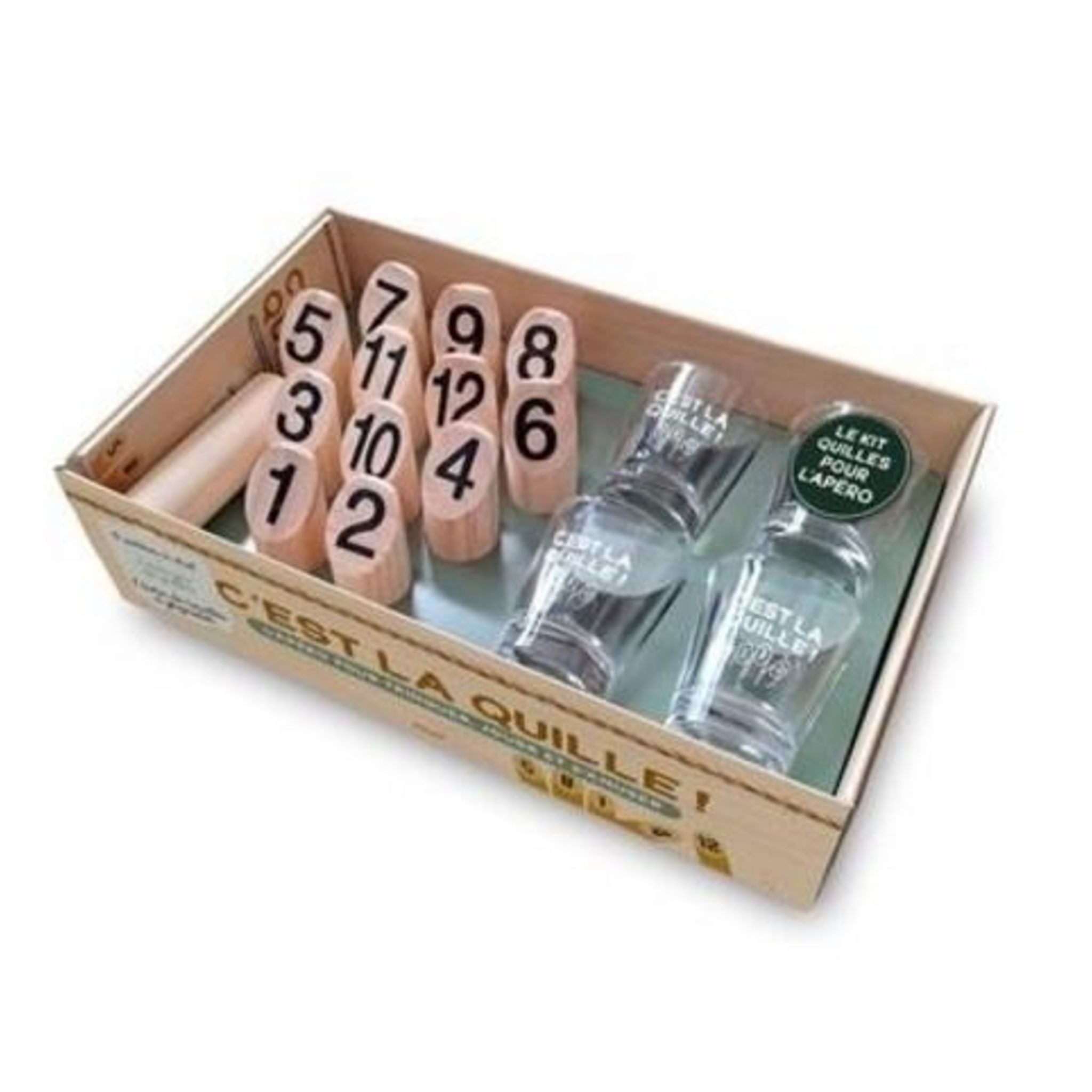 C'EST LA QUILLE ! COFFRET AVEC 4 VERRES A SHOT, 1 MINI JEU DE QUILLES ...