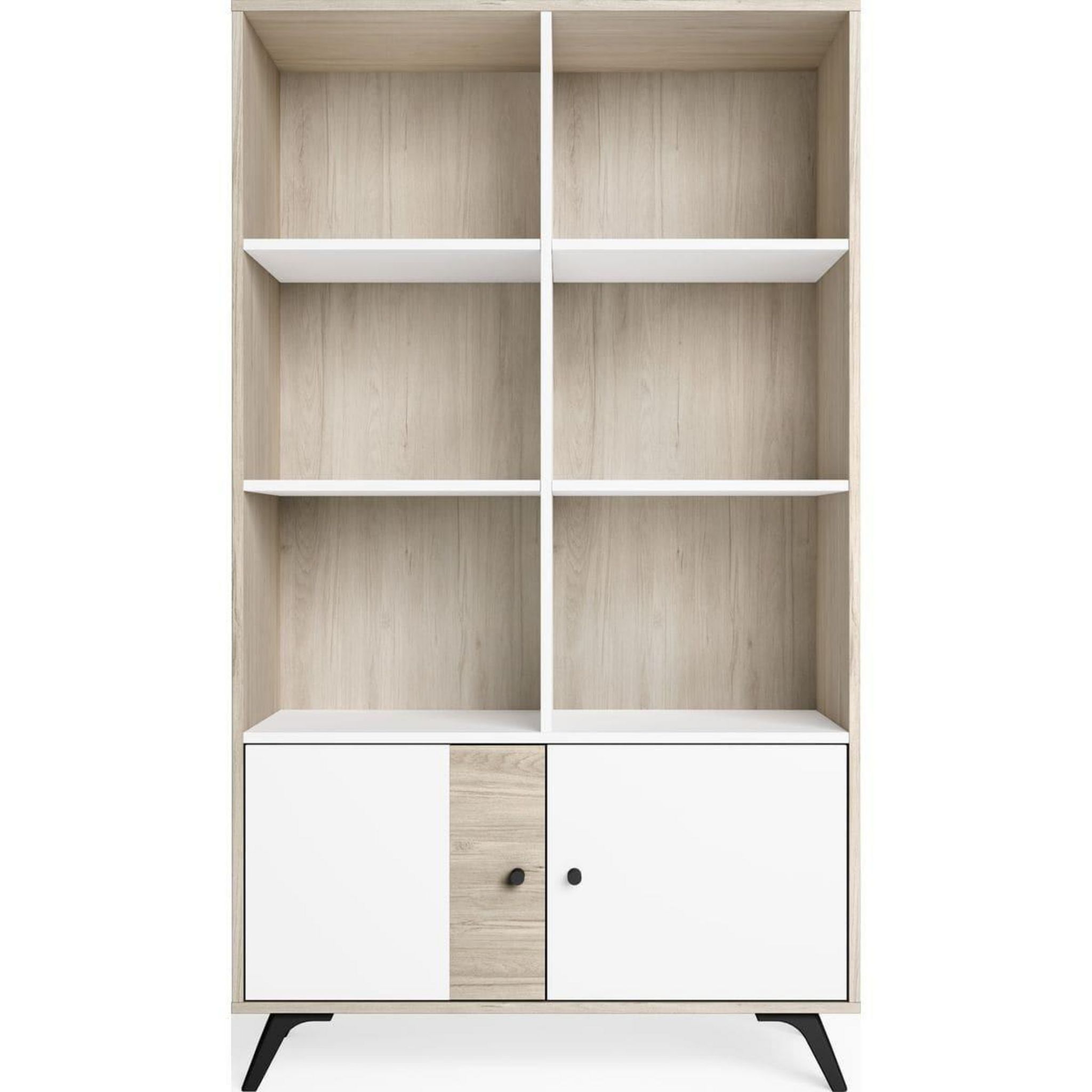 HOMIFAB Bibliothèque 2 portes blanc et effet bois 92 cm - Arizona pas ...
