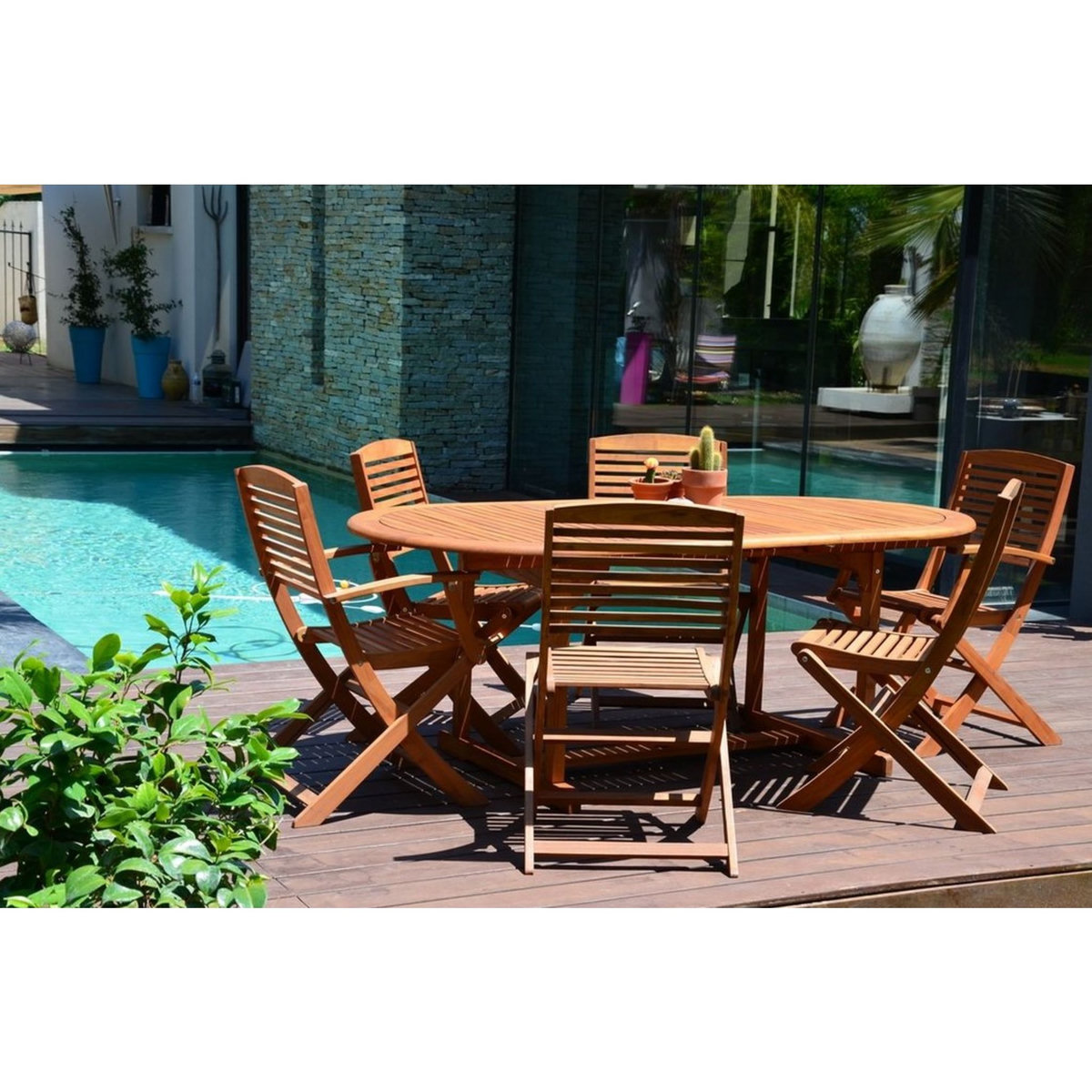 GIvex Table de jardin extensible - Teck - SALISBURGO pas cher - Auchan.fr