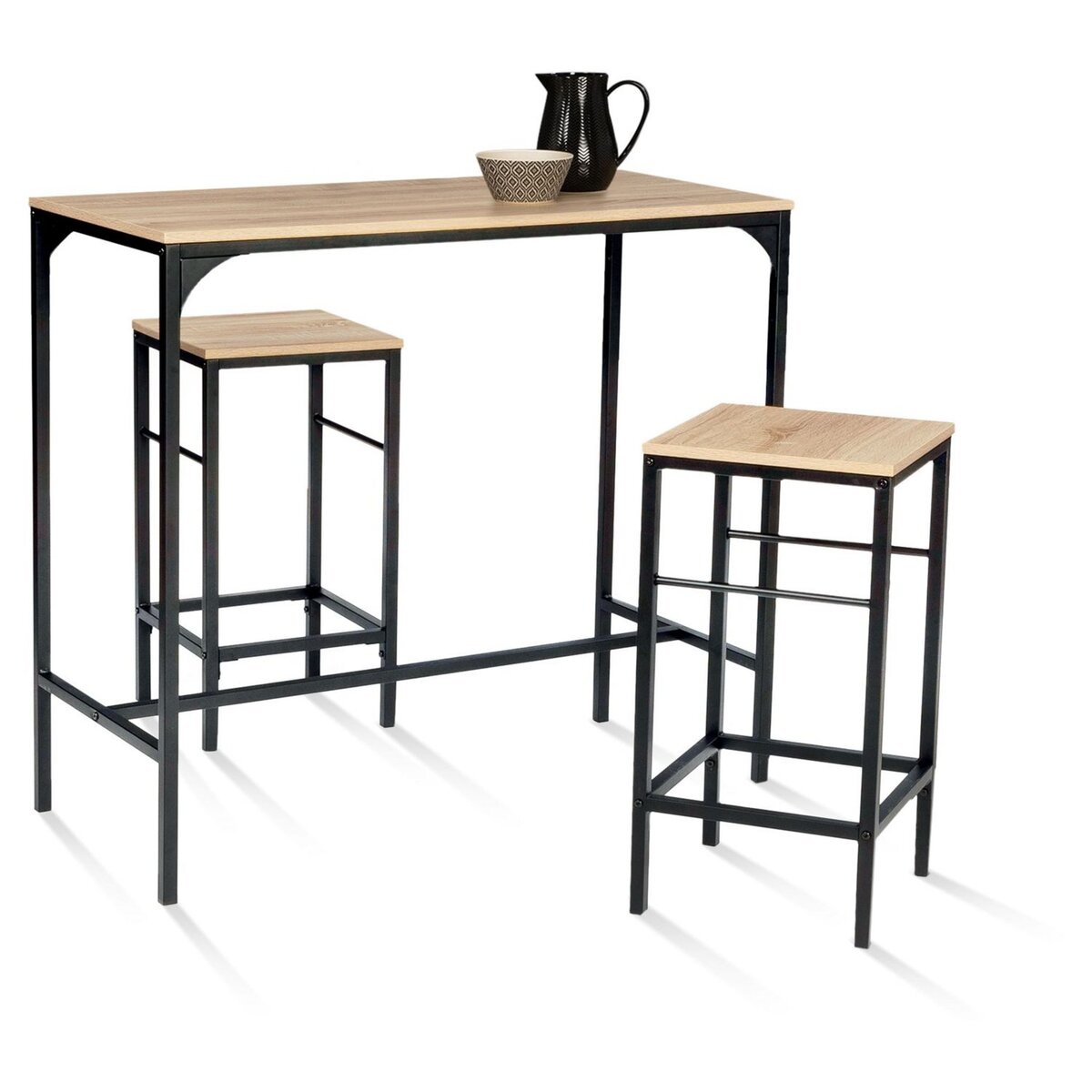 Table haute mange debout + 2 tabourets de bar style industriel 100 cm ...